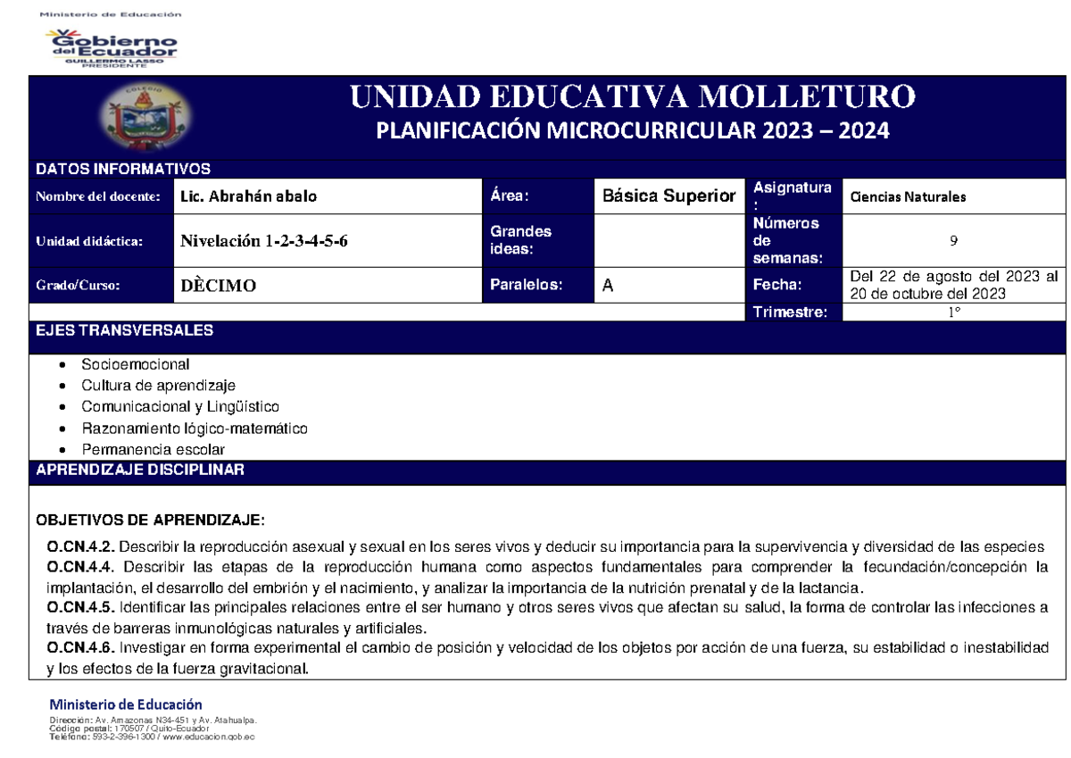 683862515-10mo-ccnn-Planificacion-9-Semanas-2023-2024-Nivelacion - Ministerio de Educación - Studocu