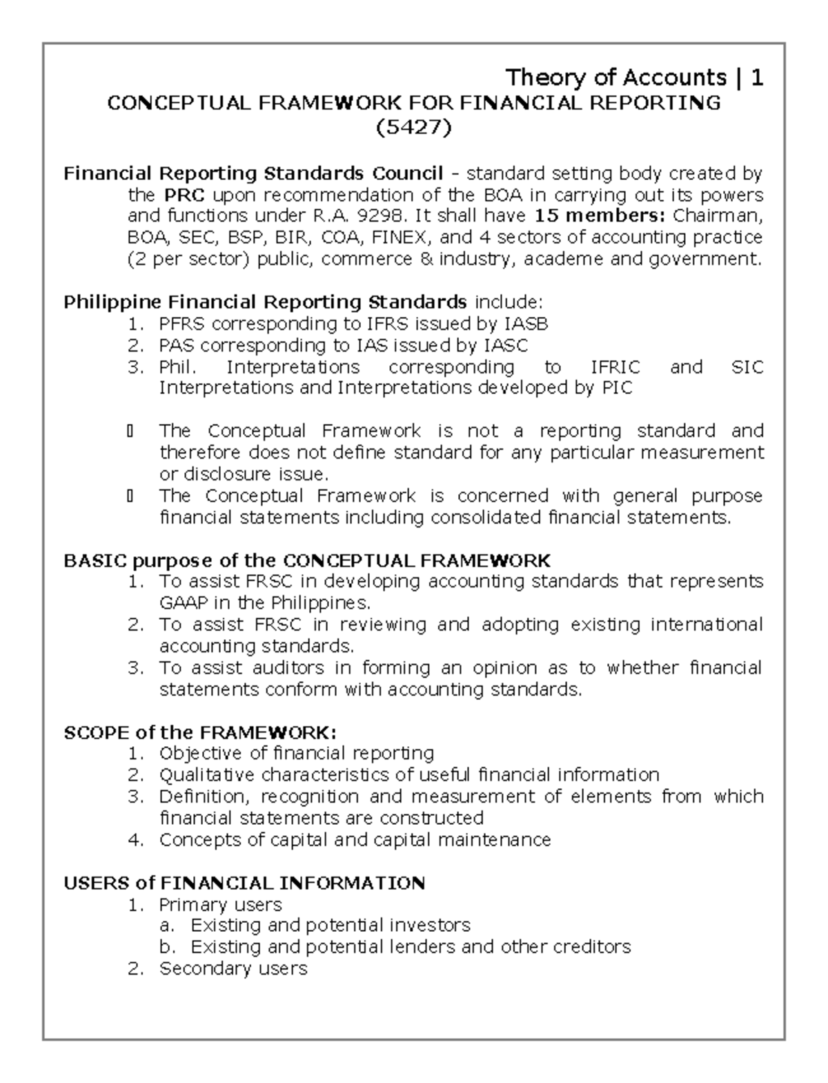 Conceptual Framework for Financial Reporting - CONCEPTUAL FRAMEWORK FOR ...