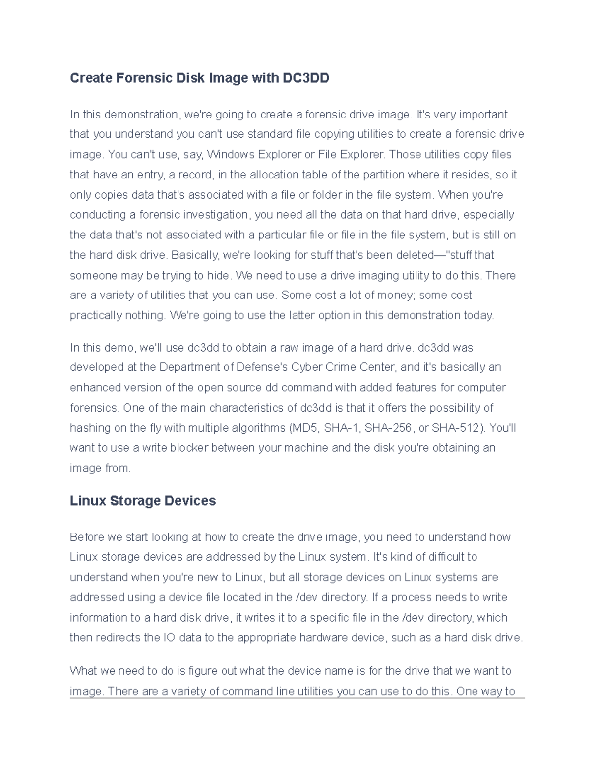 12.5.6 Create a Forensic Drive Image with DC3DD - Create Forensic Disk ...