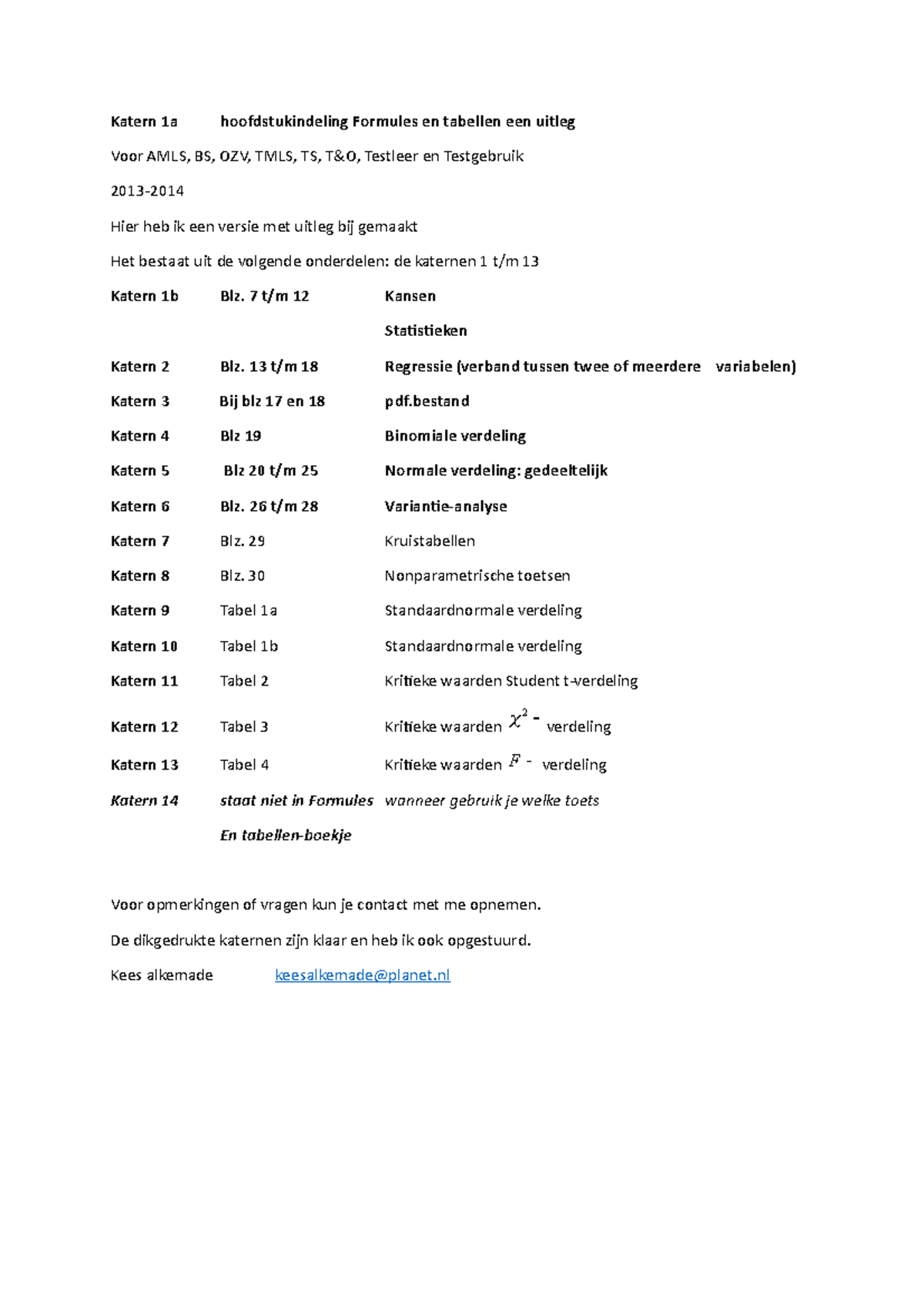 Katern 7 versie 1.1 kruistabellen - Katern 1a hoofdstukindeling ...