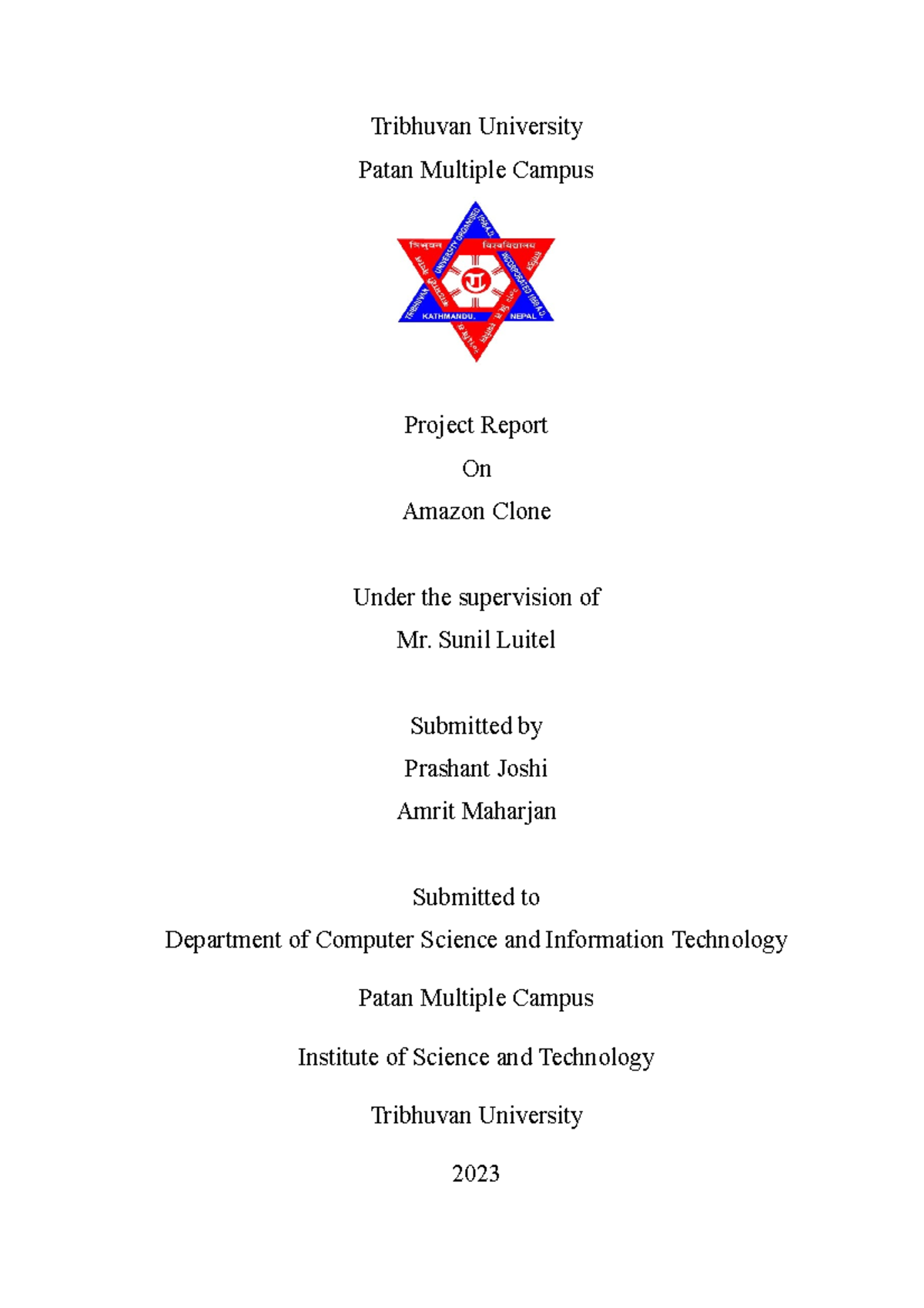 Report - Tribhuvan University Patan Multiple Campus Project Report On ...