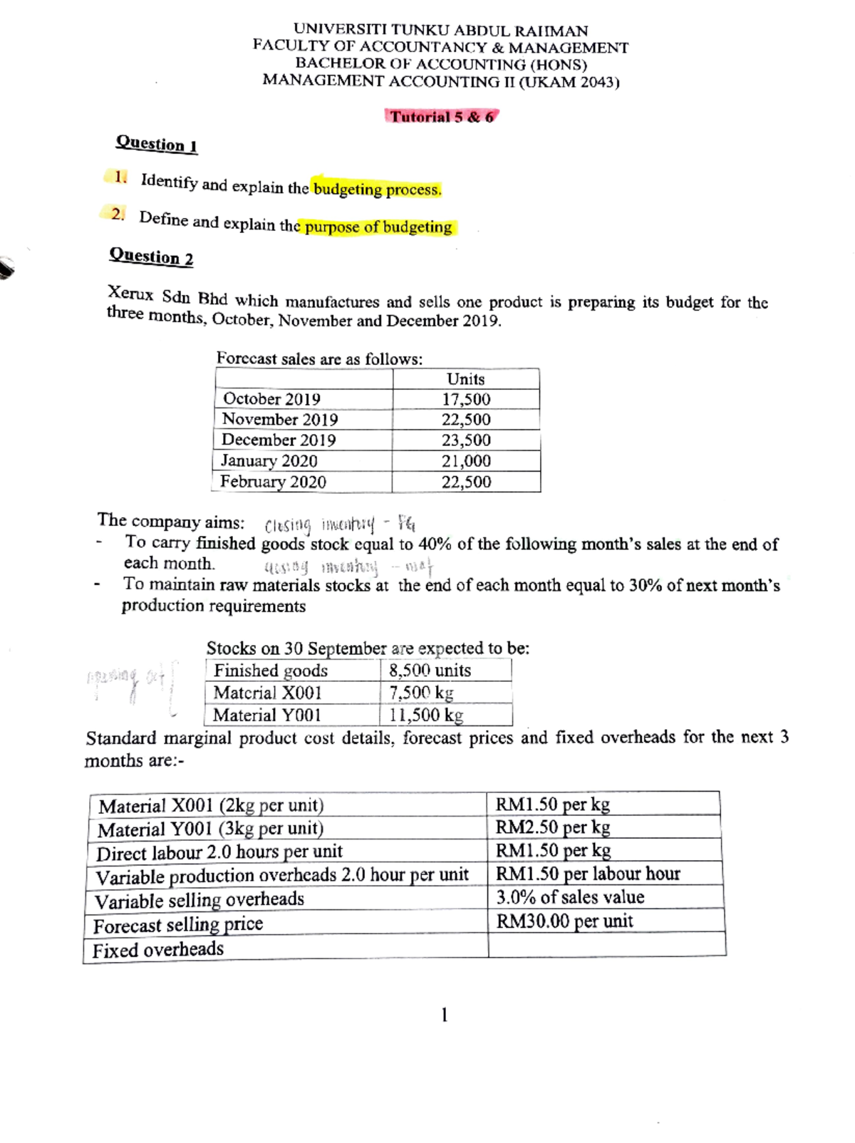 MA2-T5&6 - tutorial 5 - Management Accounting ii - Studocu