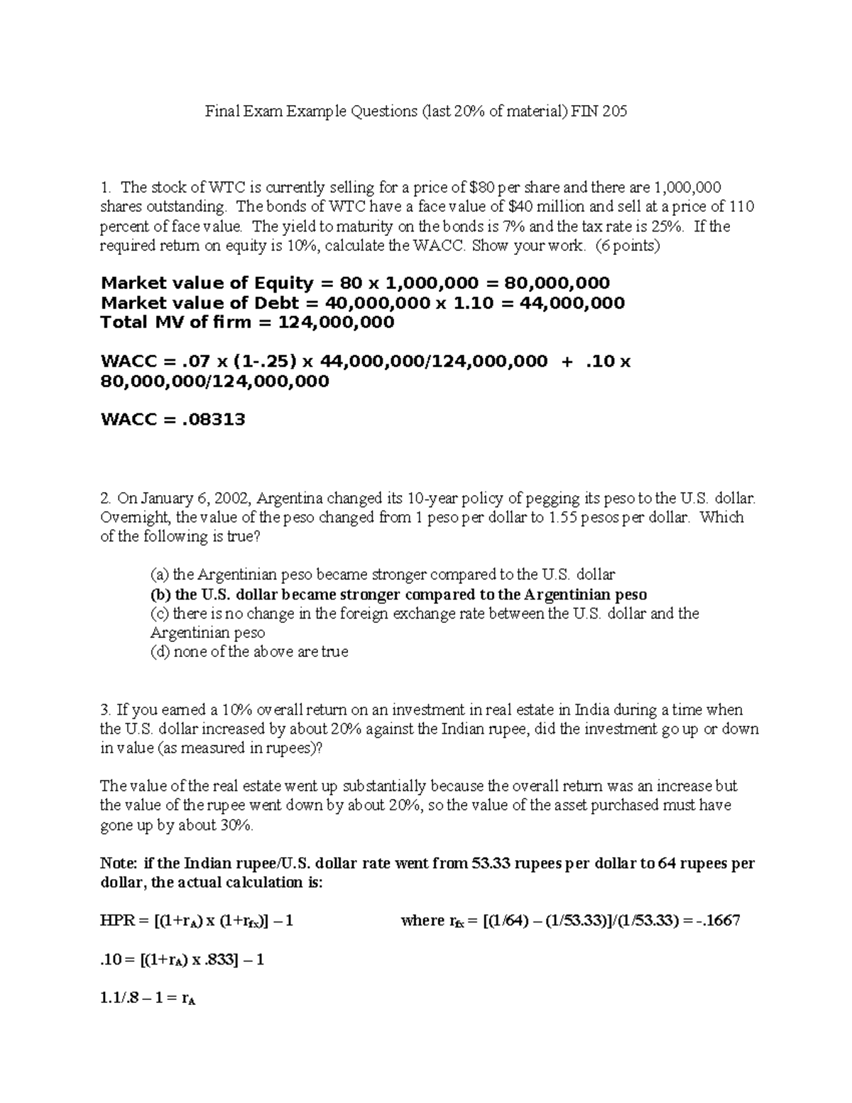 Old Final Questions - Final Exam Example Questions (last 20% of ...