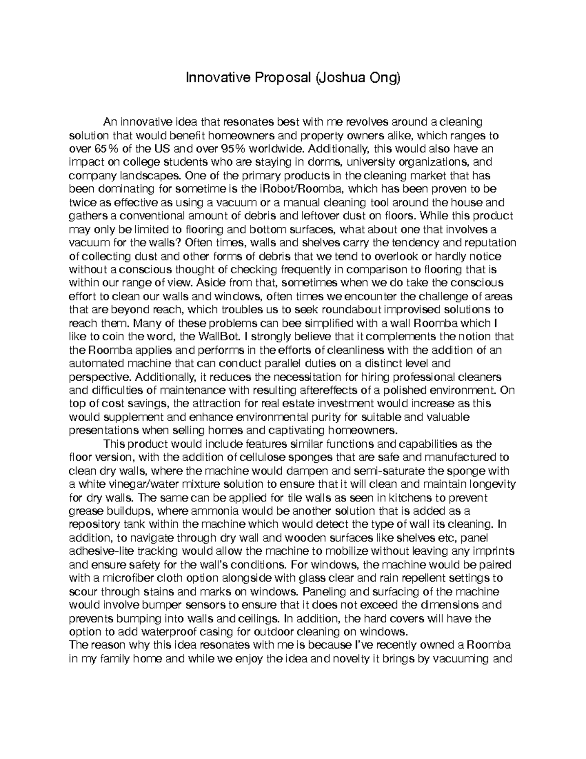 Innovation Proposal - Innovative Proposal (Joshua Ong) An innovative ...