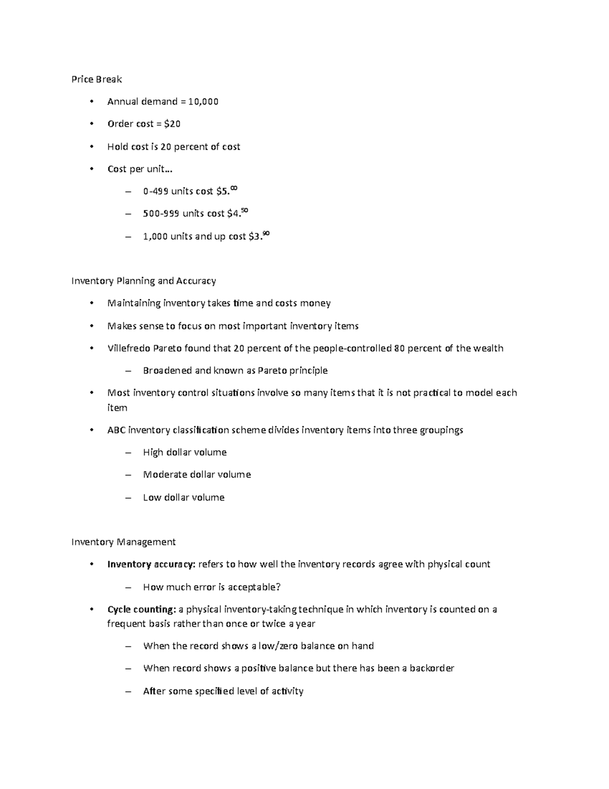 Lecture Notes 24 F Price Break Annual Demand 10 Order Cost