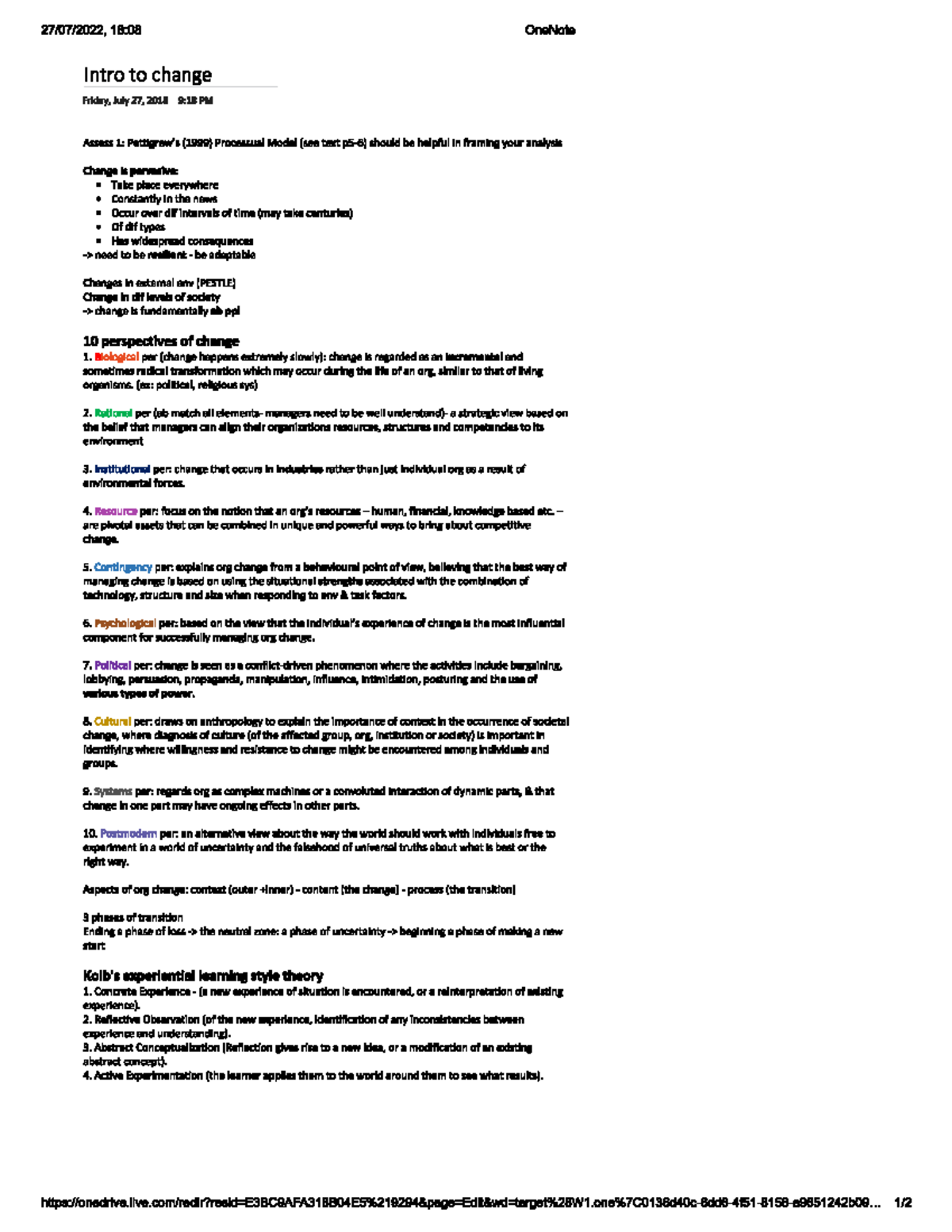 MGMT311 Change Management WEEK 1 - Introduction TO Change - MGMT311 - Studocu