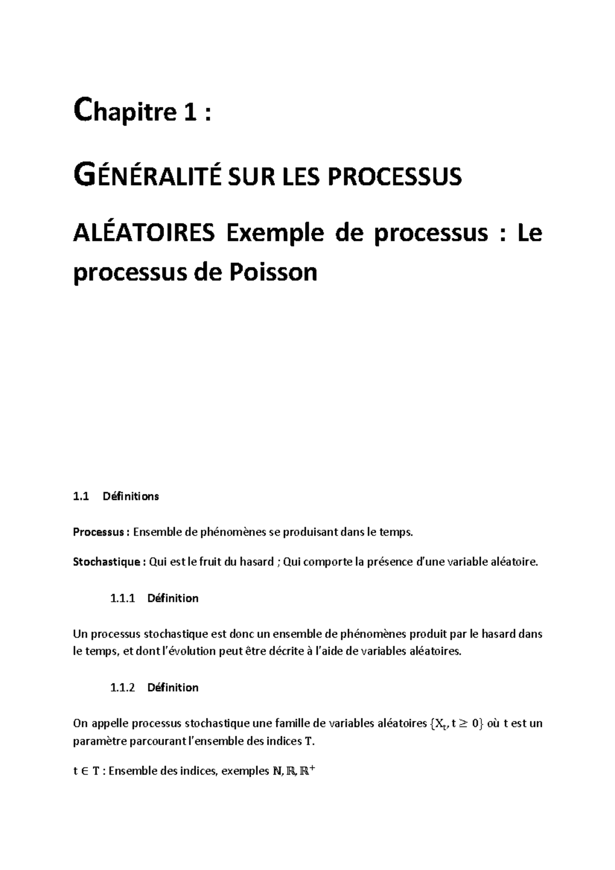2 Processus de Poisson - Chapitre 1 : GÉNÉRALITÉ SUR LES PROCESSUS ...
