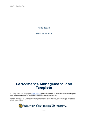 C235 Task 1- Passed - C235: Training and Development – Task 1 Date ...