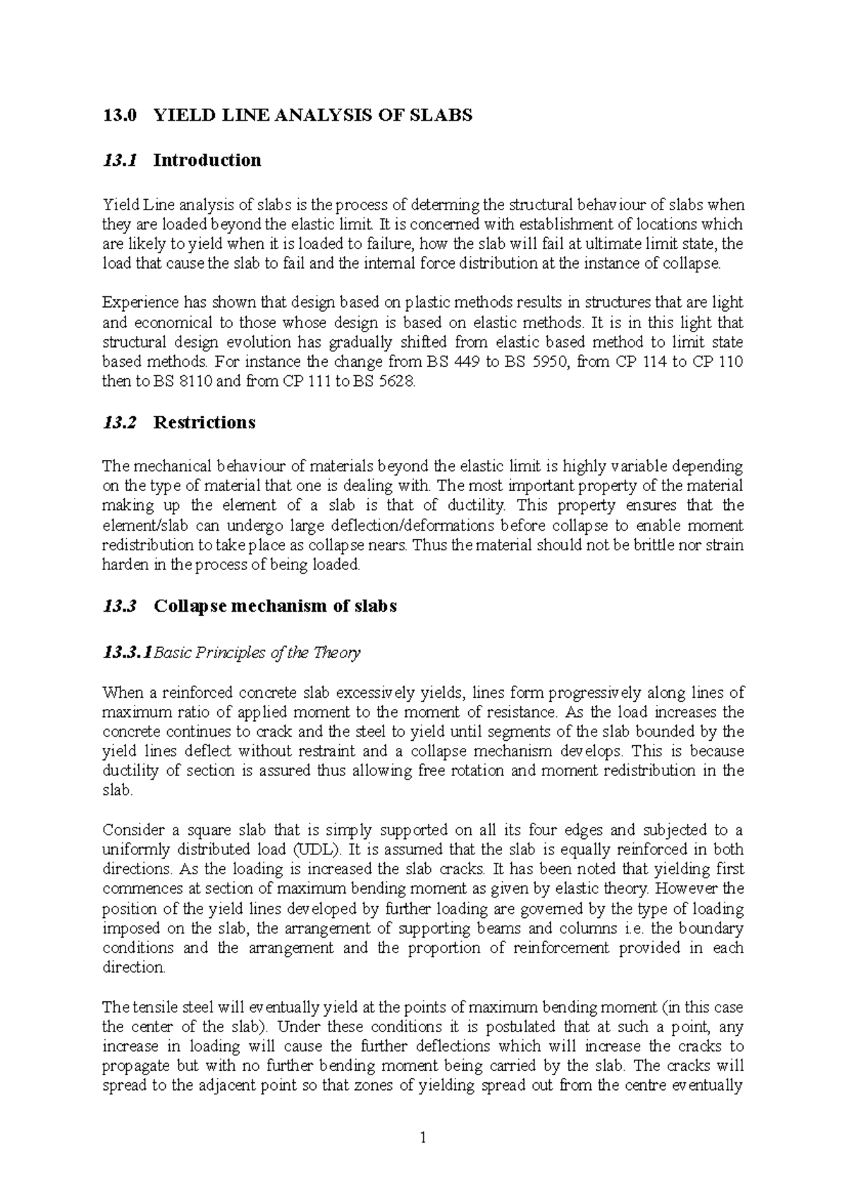 Yield Line Analysis-Slabs - 13 YIELD LINE ANALYSIS OF SLABS 13 ...