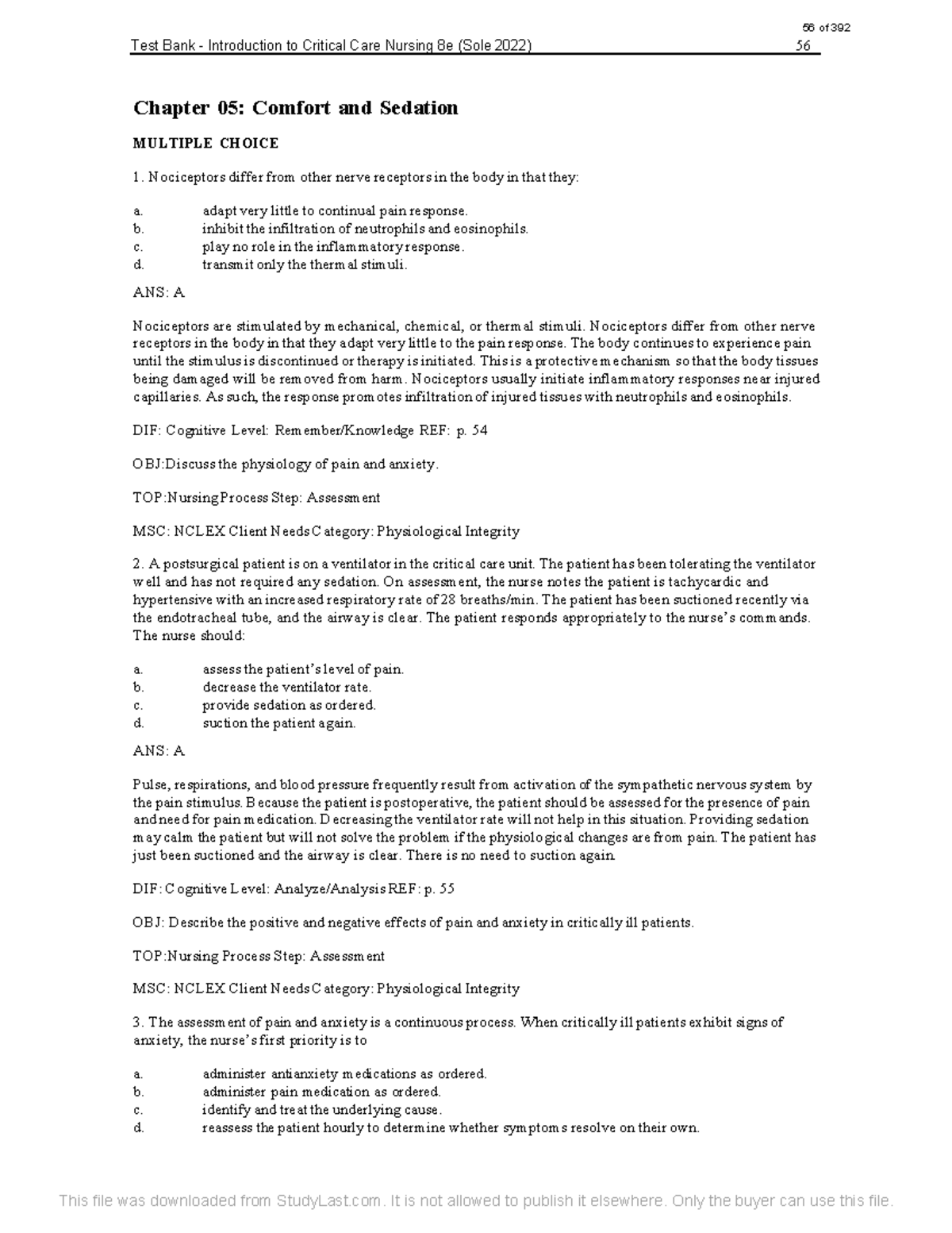 Chapter 5 - testbank - Test Bank - Introduction to Critical Care ...