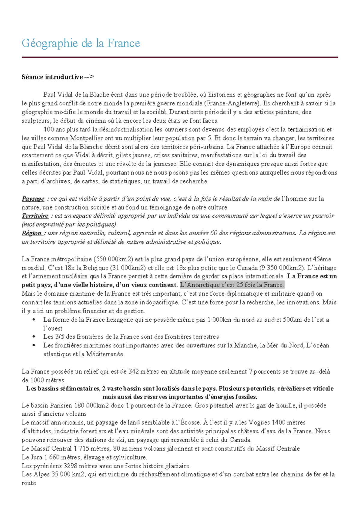 Géographie de la France - Géographie de la France Séance introductive ...
