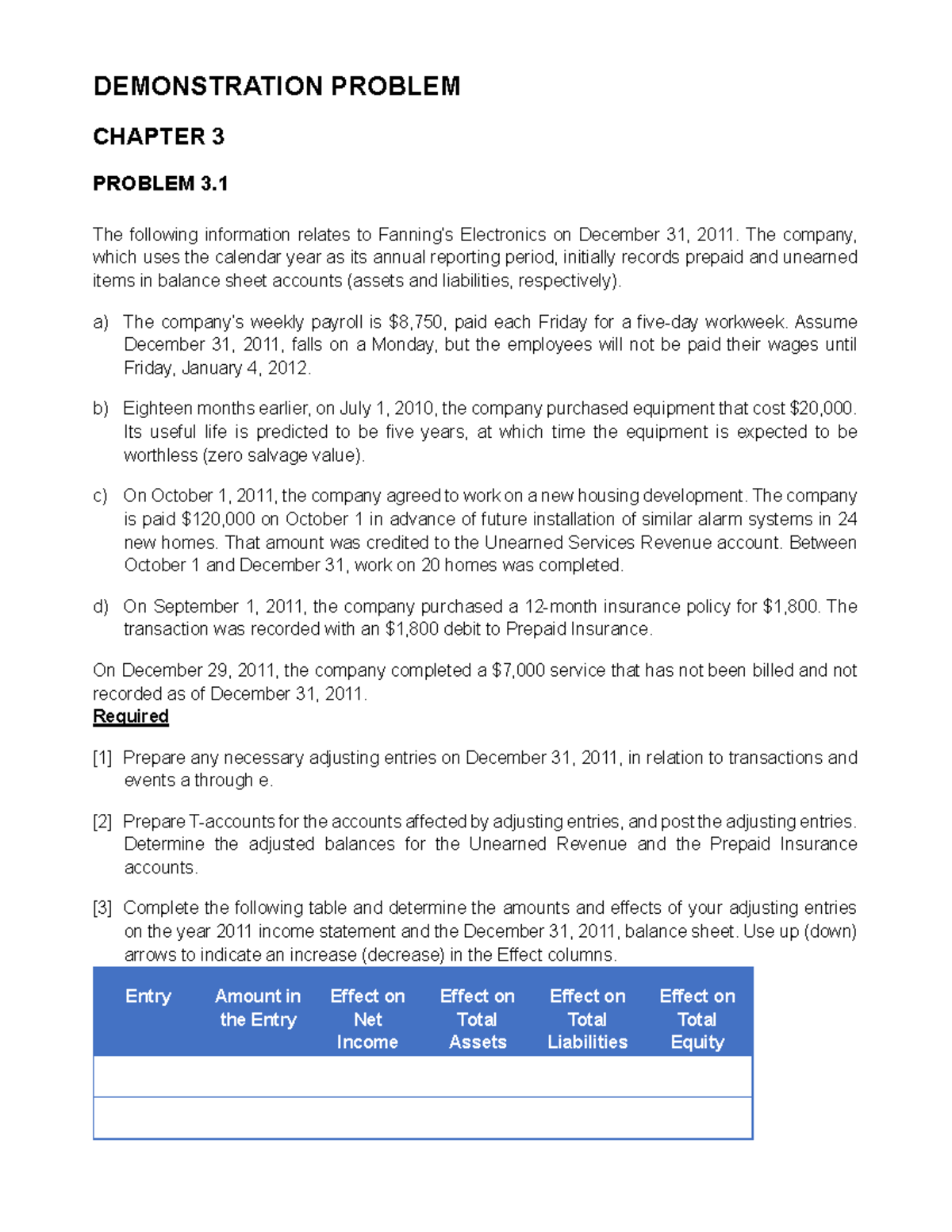 Demonstration chapter 3 - DEMONSTRATION PROBLEM CHAPTER 3 PROBLEM 3. The following information ...