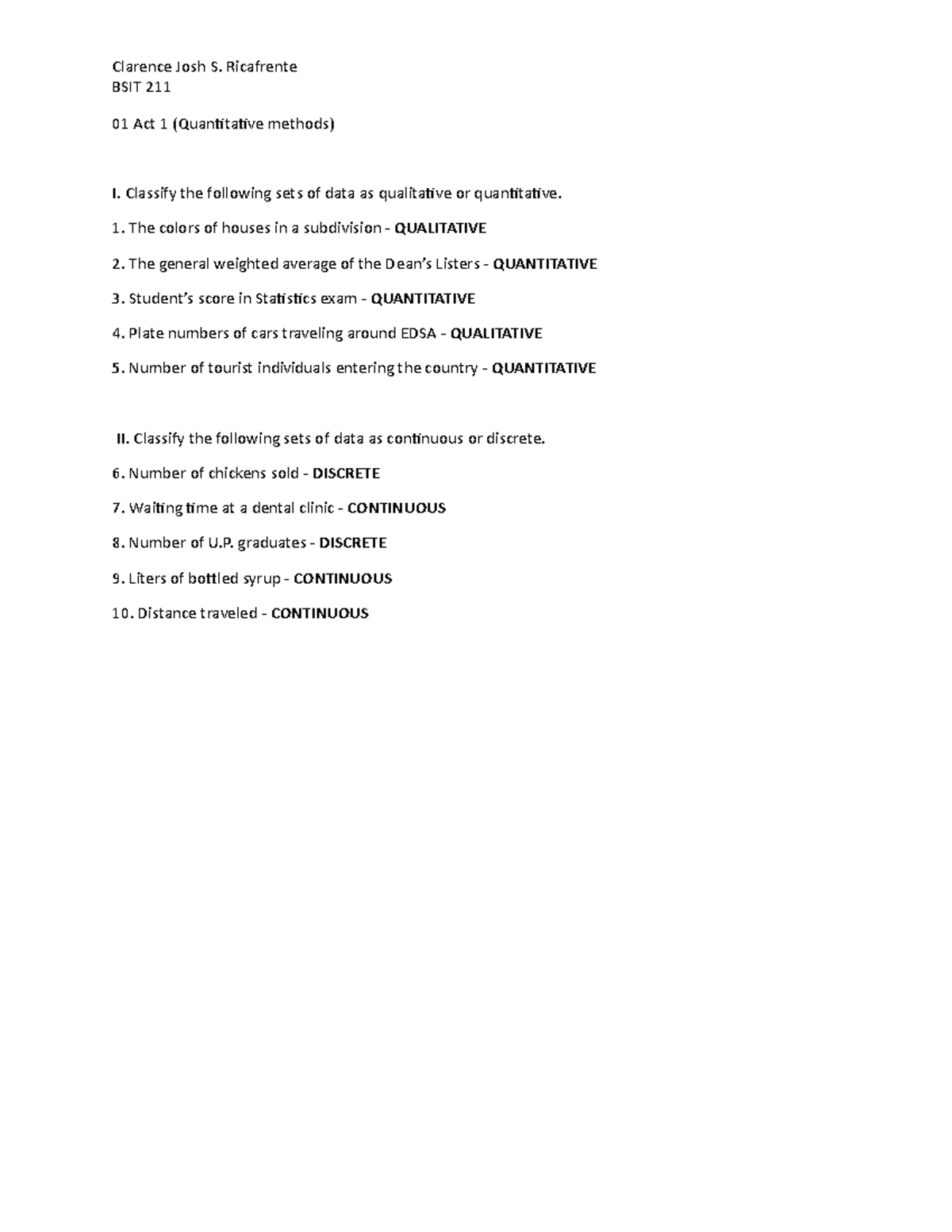 01 Act 1 Quanti - Clarence Josh S. Ricafrente BSIT 211 01 Act 1 ...