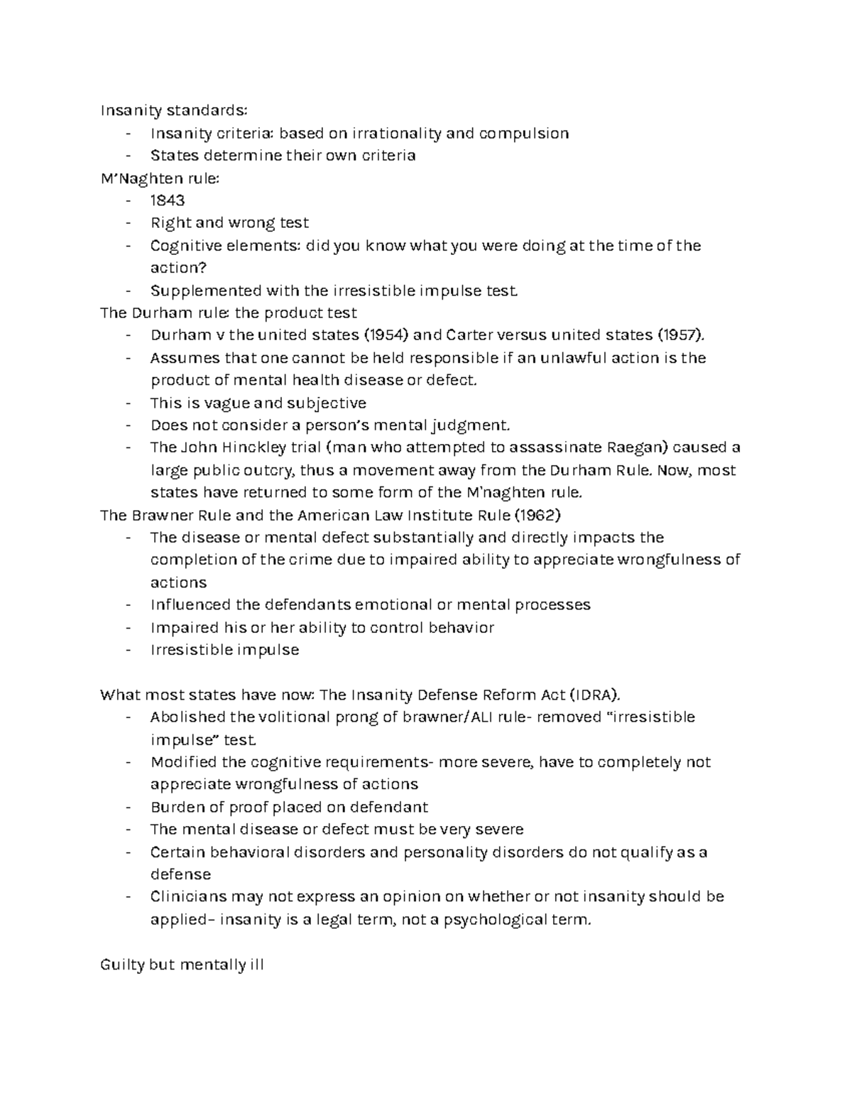 Insanity- Psychology of Criminal Behavior - Insanity standards ...