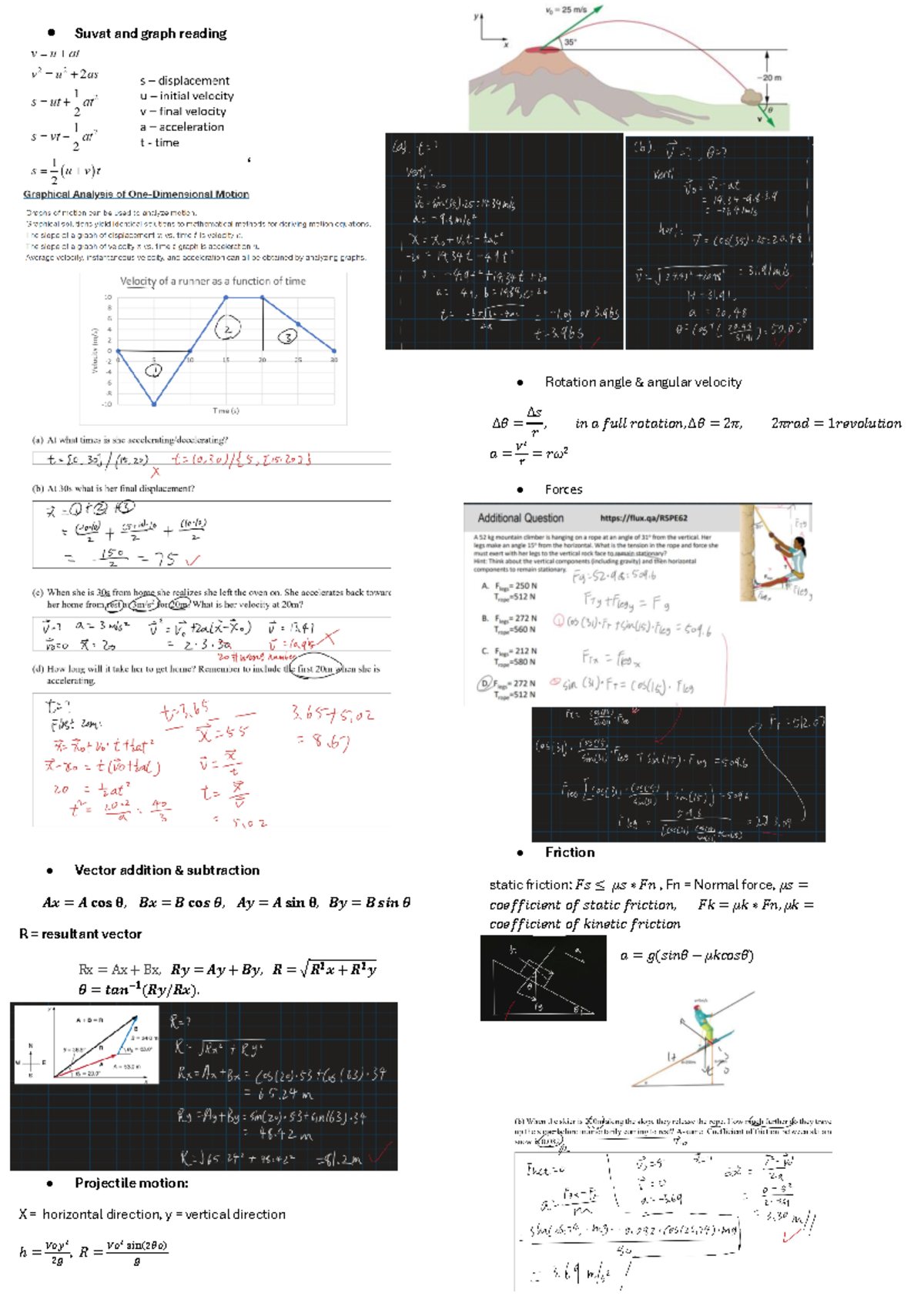 Phs1001 mid sem 1 cheatsheet (kinematics) - • Suvat and graph reading ‘ Vector addition & - Studocu