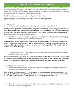 Personal Statement Worksheet - This worksheet is designed to help you ...