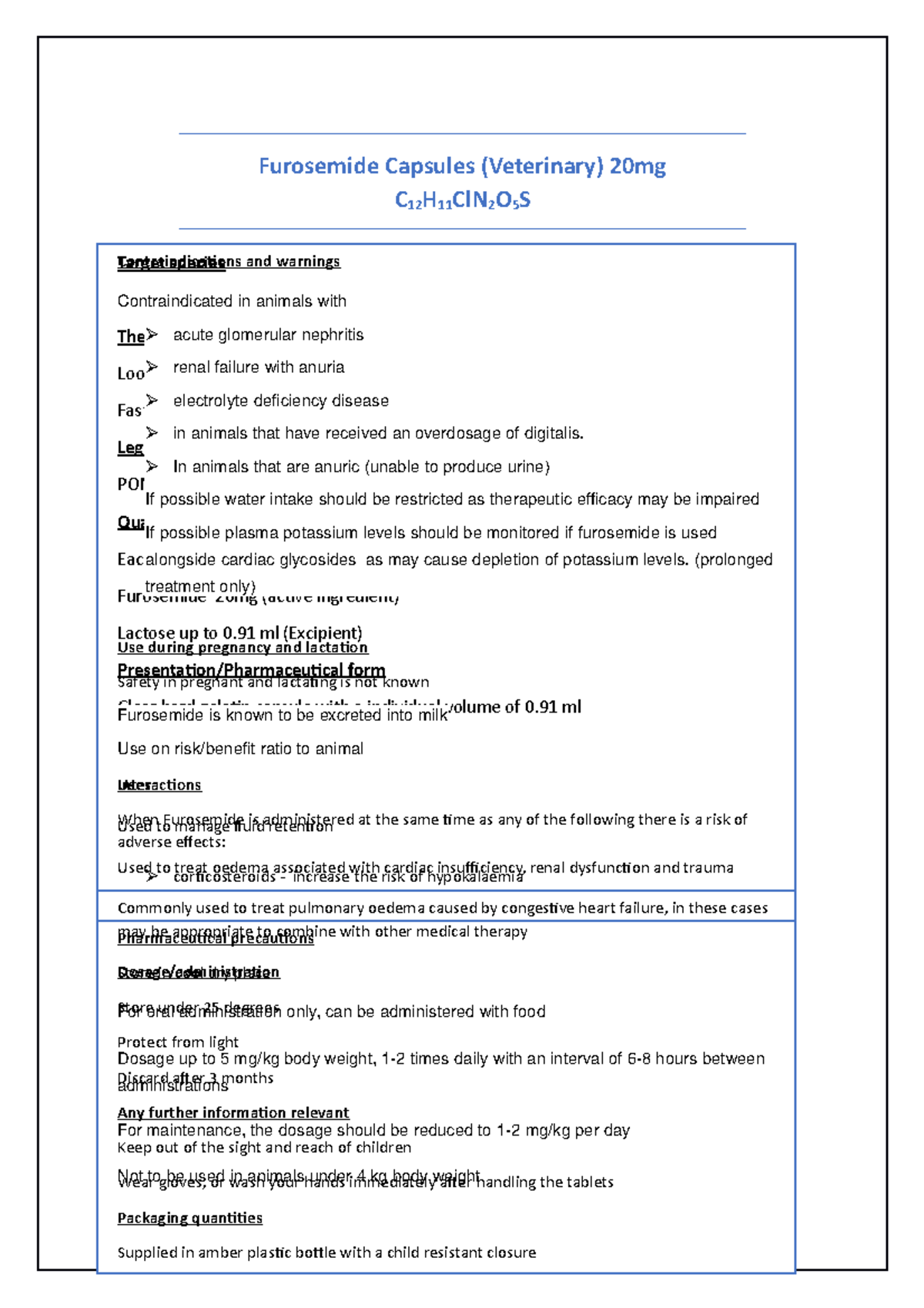Furosemide Capsules - yhf - Furosemide Capsules (Veterinary) 20mg C 12 ...