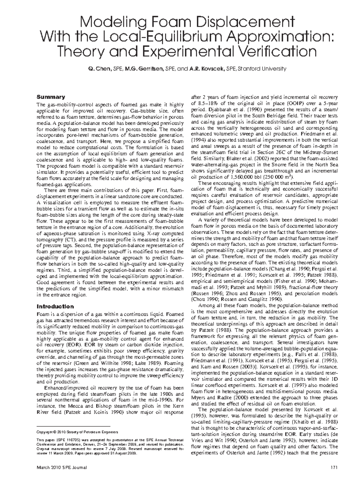 Modeling Foam Displacement With the Local-Equilibrium Approximation ...