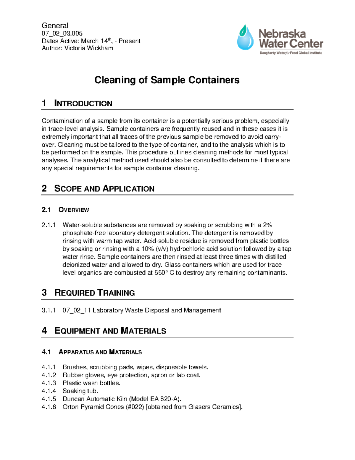 Sample Bottle Cleaning - General 07_02_03. 005 Dates Active: March 14th ...