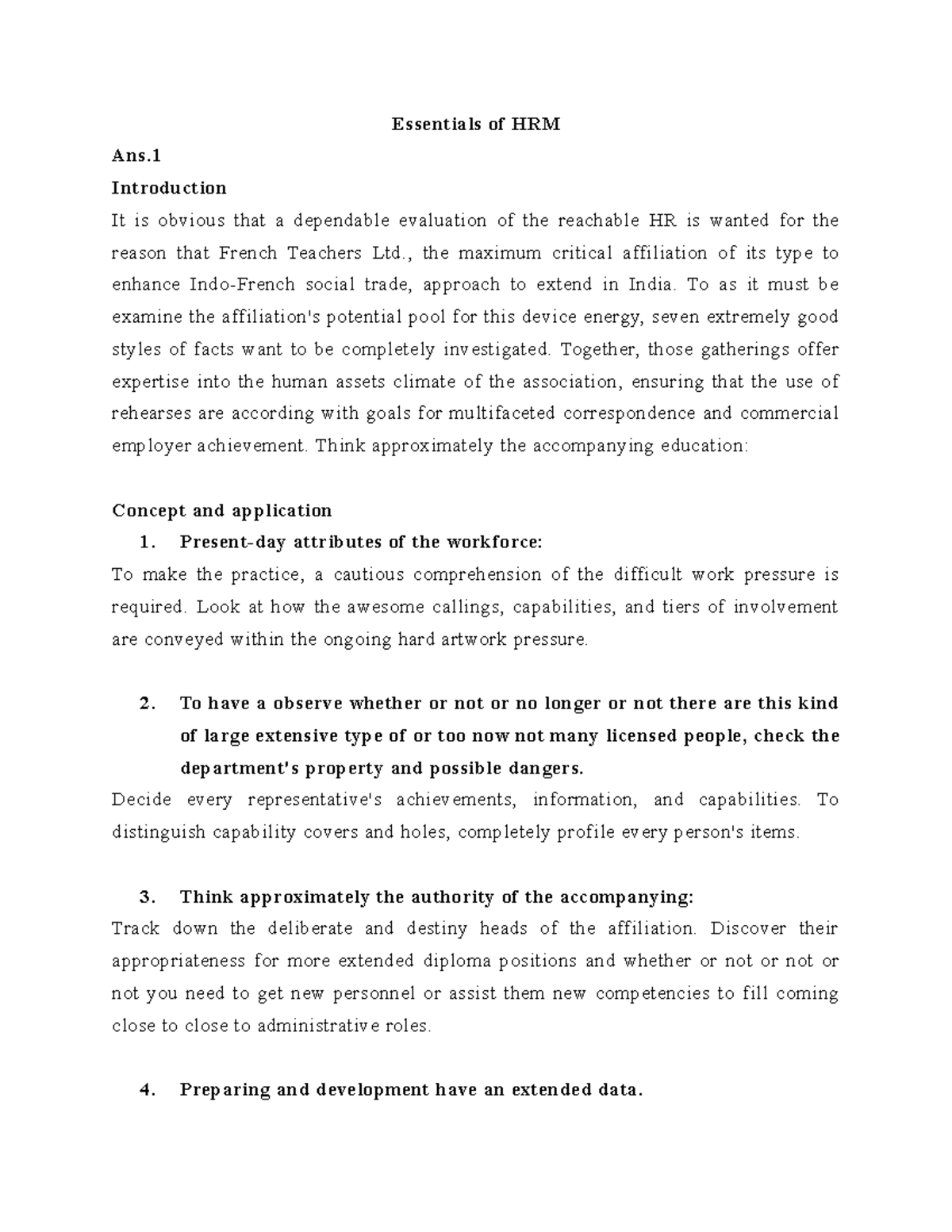 Essential of hrm MS45 - Essentials of HRM Ans. Introduction It is ...
