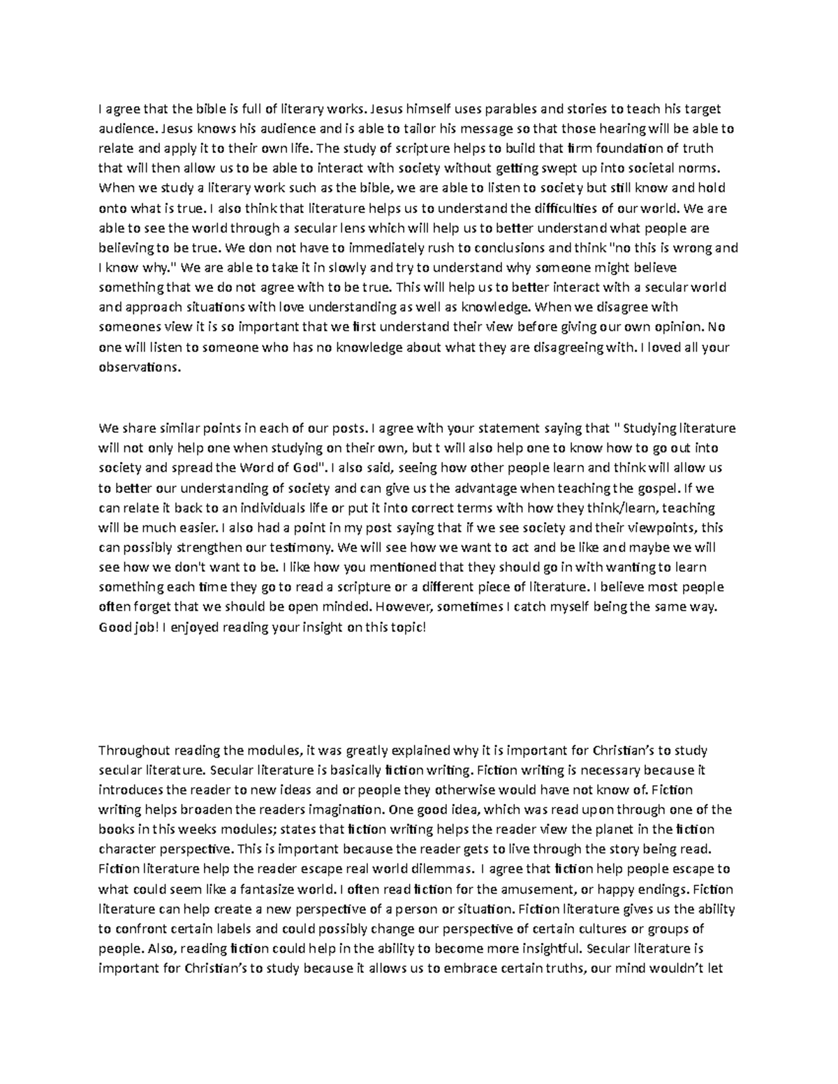 ENG 102 discussion notes week one - I agree that the bible is full of ...