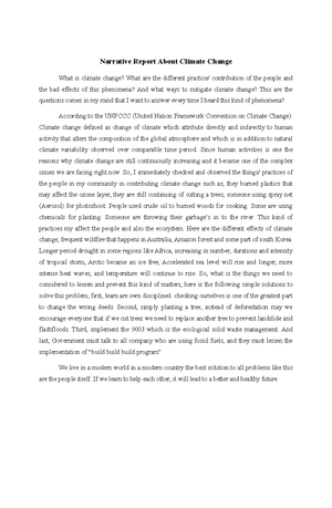 Climate - reflection - Climate change is the changes in the pattern of ...