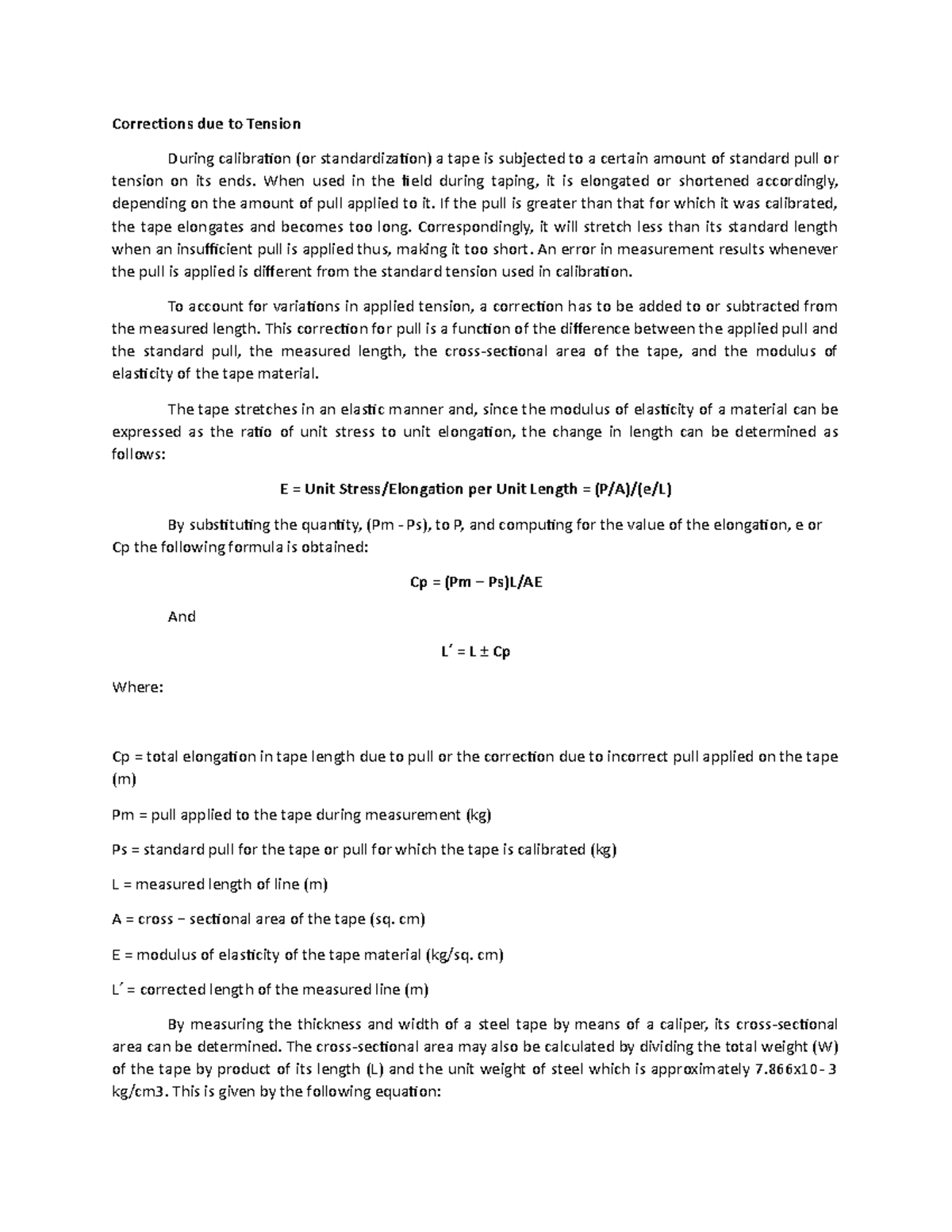 Corrections due to Tension - Corrections due to Tension During ...