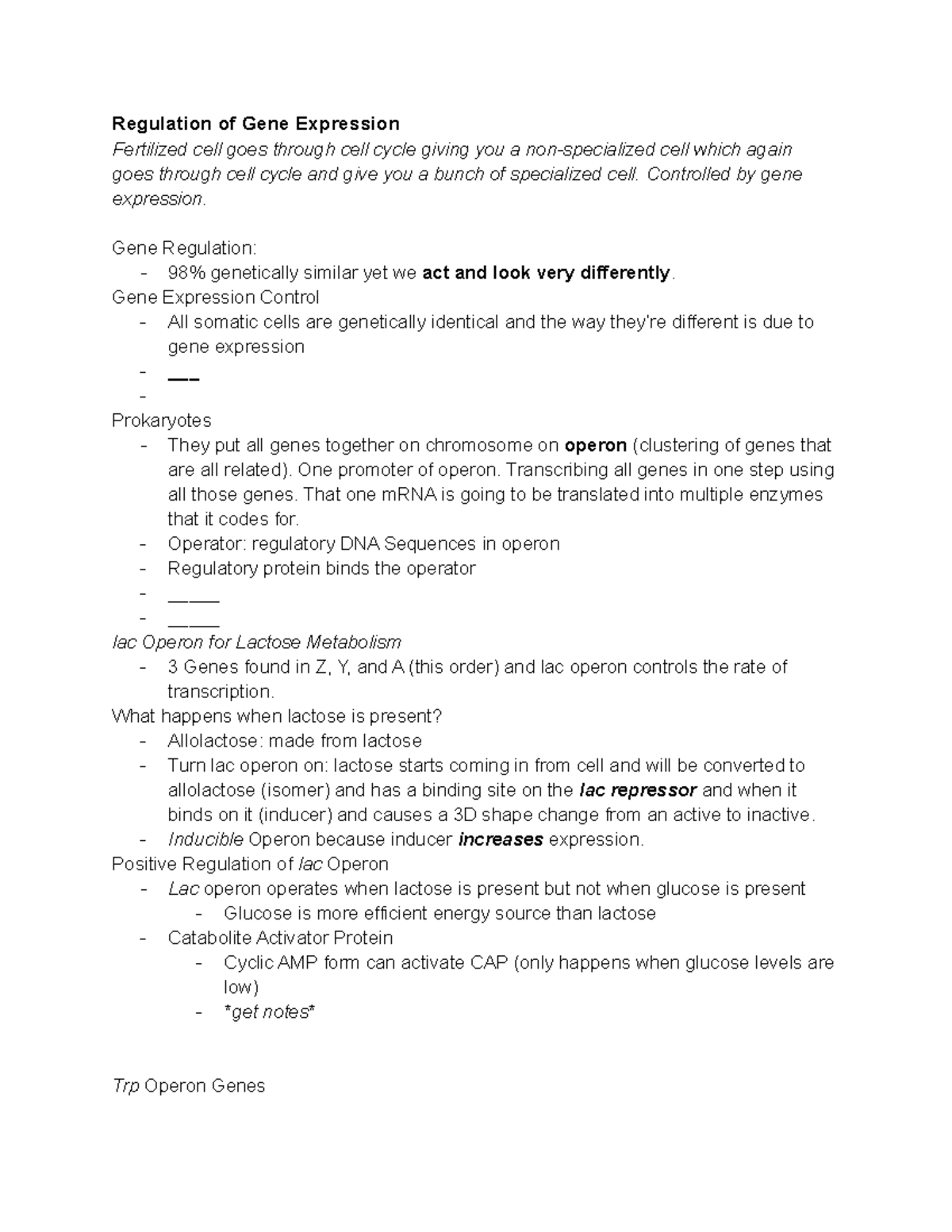 Chapter 13 - Regulation of Gene Expression - Regulation of Gene ...