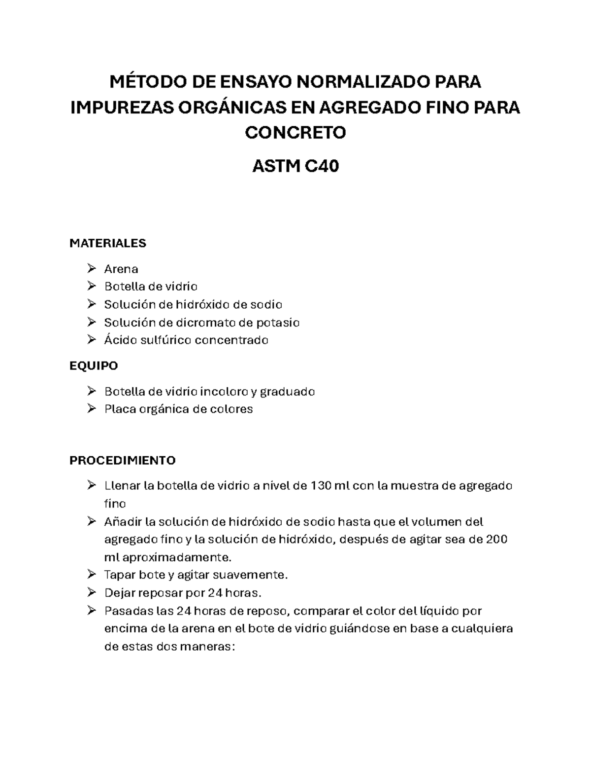 ASTM C40 - Apuntes - MÉTODO DE ENSAYO NORMALIZADO PARA IMPUREZAS ...