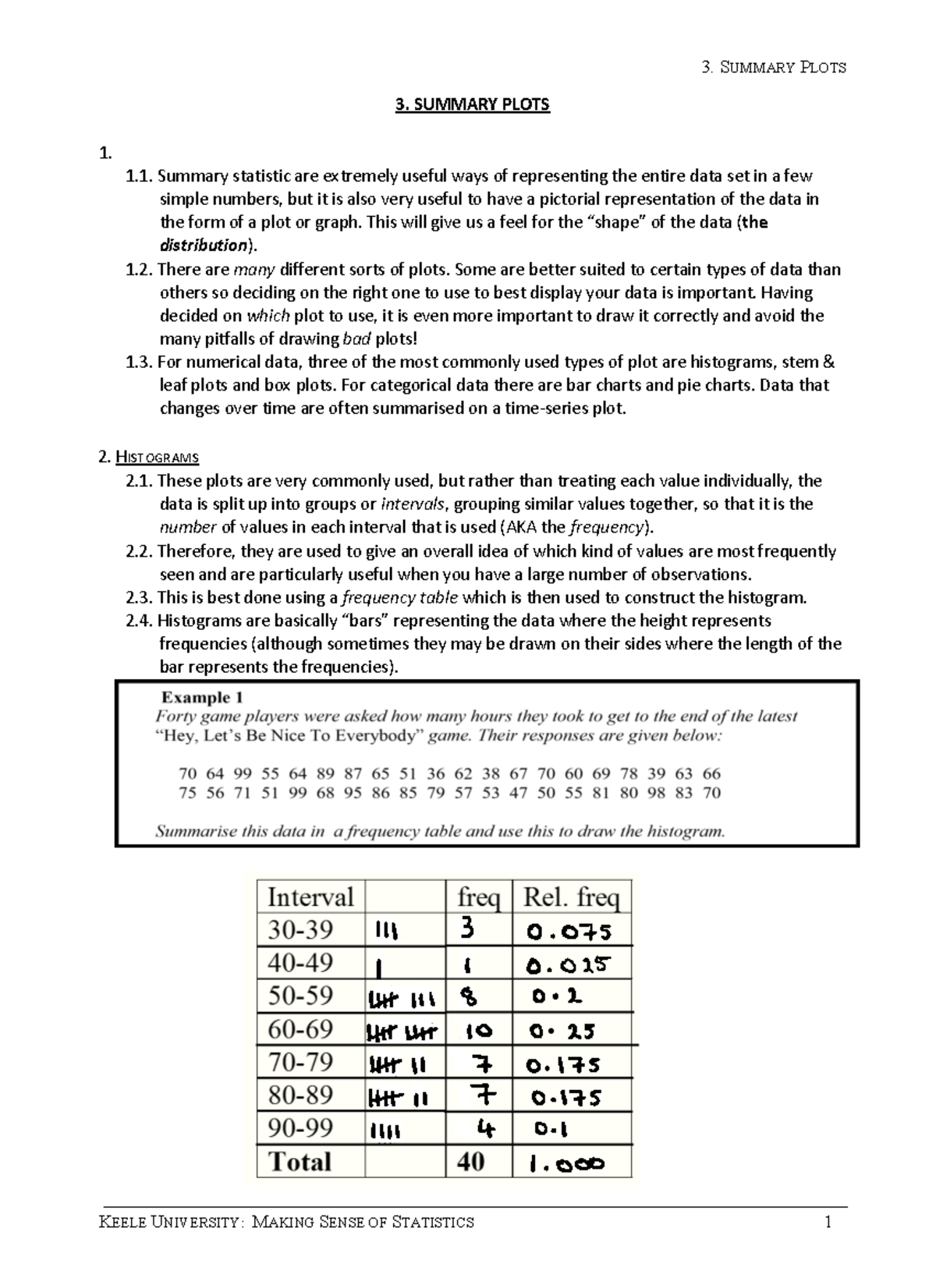 Summary Plots (Annotated) - 3. SUMMARY PLOTS Summary statistic are ...