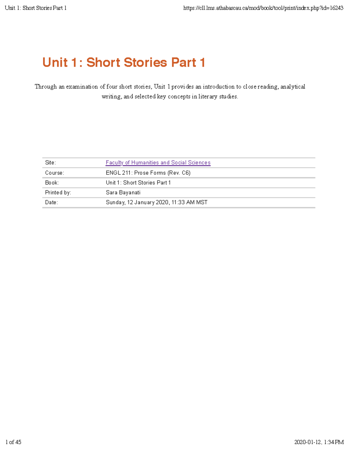 Unit 1- Short Stories Part 1 - Site: Faculty of Humanities and Social ...