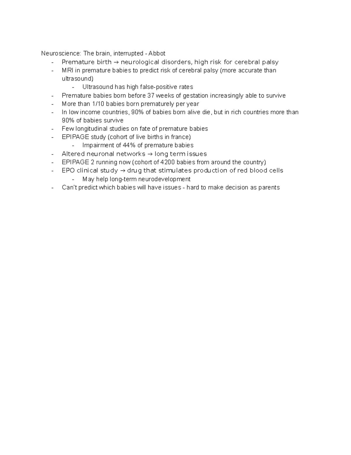 Dev Psych - article notes - Neuroscience: The brain, interrupted ...