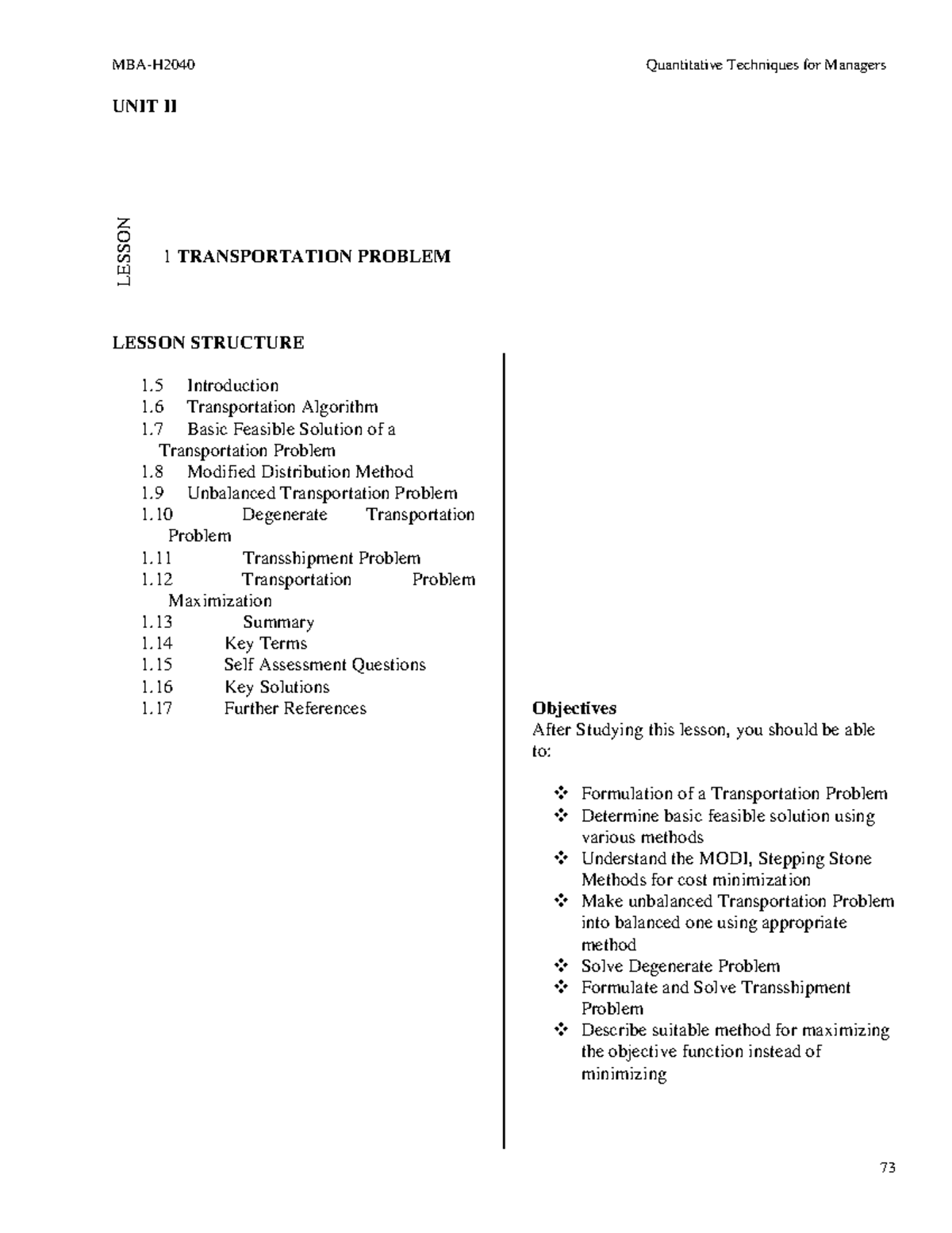 Unit Two Lesson One Introduction to Operations Research and Linear Programming - UNIT II 1 - Studocu