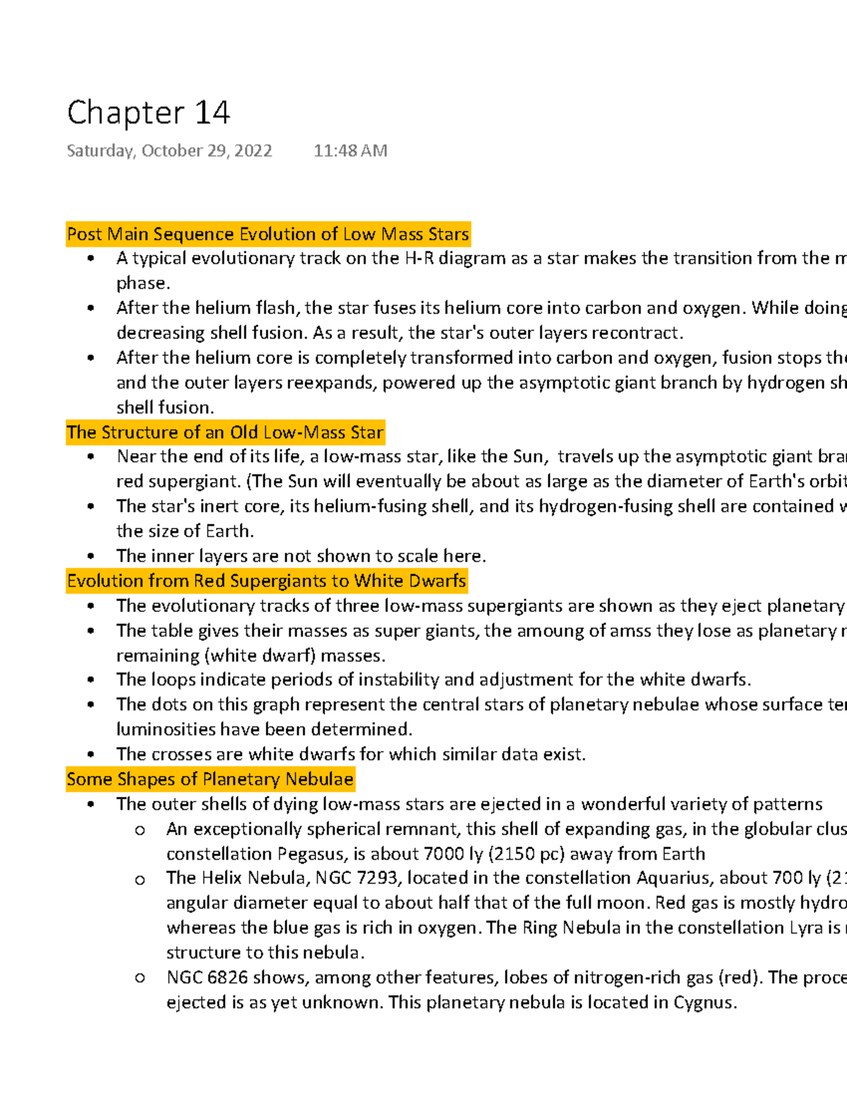 Chapter 14-1 - Lecture Professor Jason gilchrist - Post Main Sequence ...