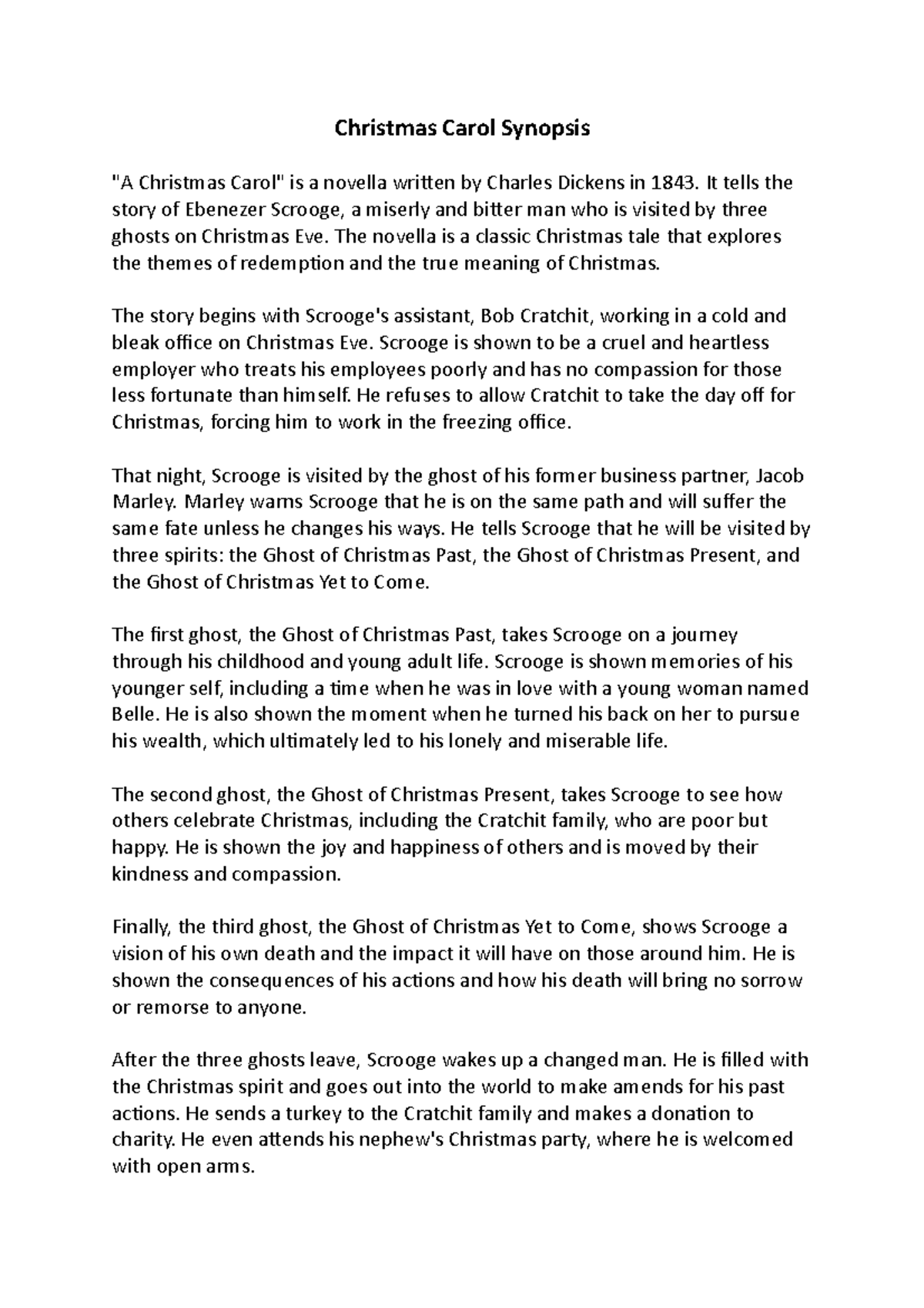 Christmas Carol Synopsis - Christmas Carol Synopsis "A Christmas Carol ...