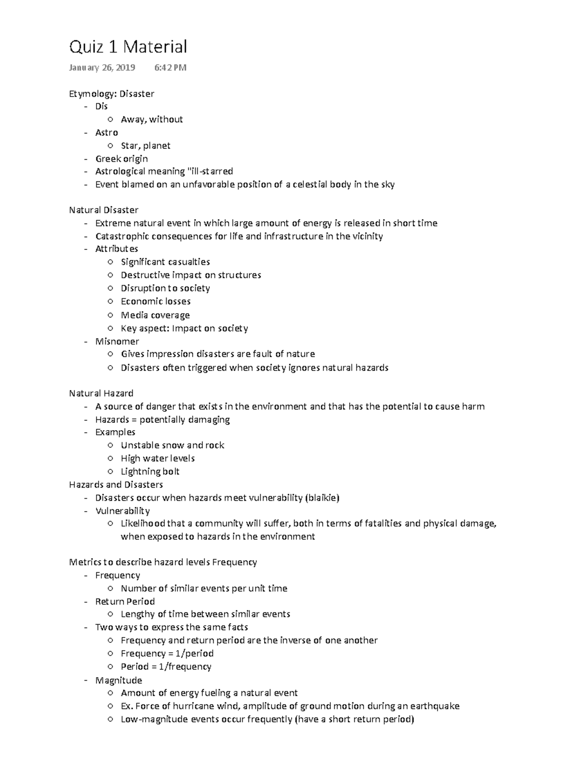 ERTH2415 Lecture 1 notes - Quiz 1 Material January 26, 2019 6:42 PM ...