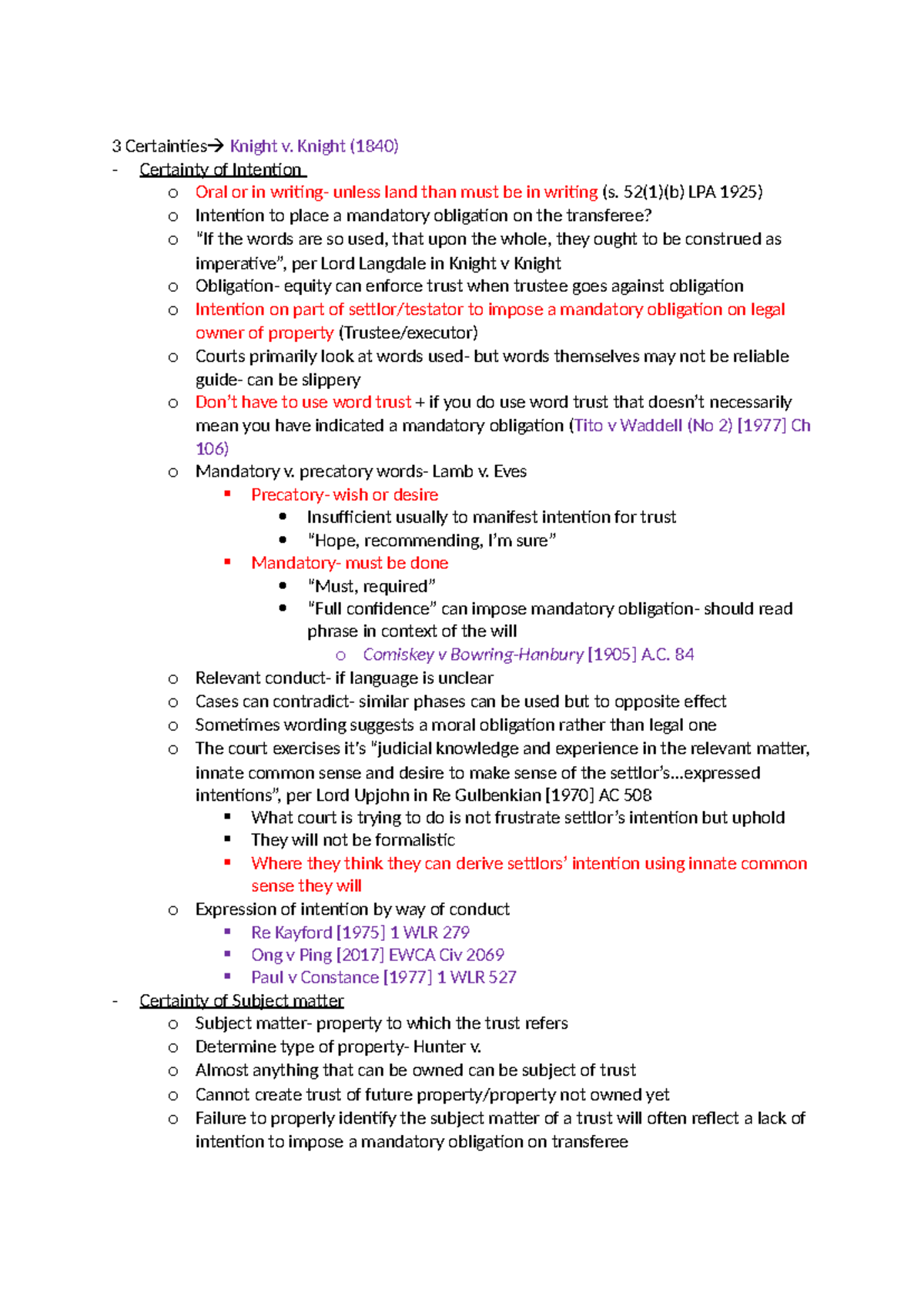 3 Certainties Revision - 3 Certainties Knight v. Knight (1840 ...