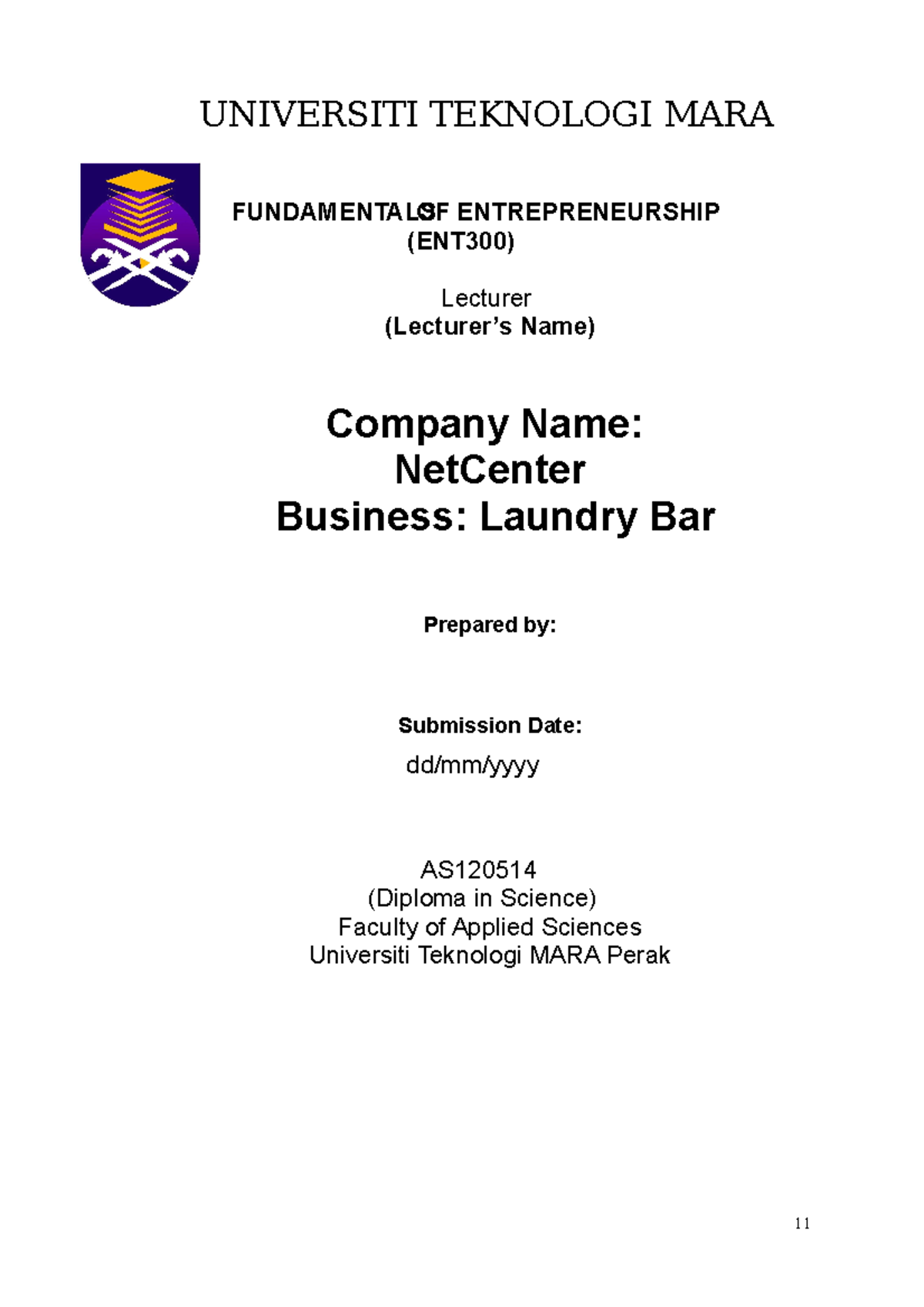 Individual Assignment - UNIVERSITI TEKNOLOGI MARA OF ENTREPRENEURSHIP ...
