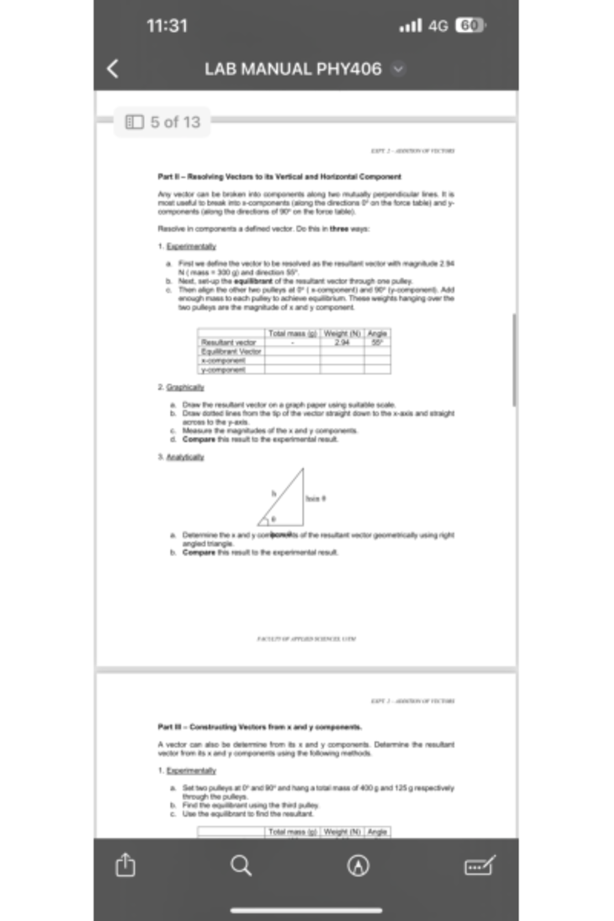 Photo 3 - phy - 11:31 . 4G 60 LAB MANUAL PHY406 : 5 of 13 EXPT. 2 ADDITION OF VECTORS Part II ...