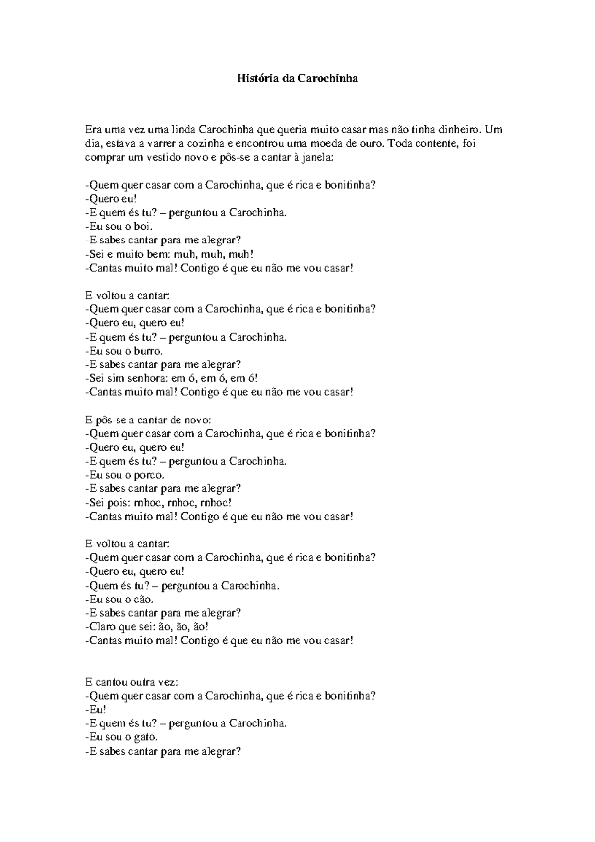 Historia da carochinha versão de apoio ao professor - História da ...