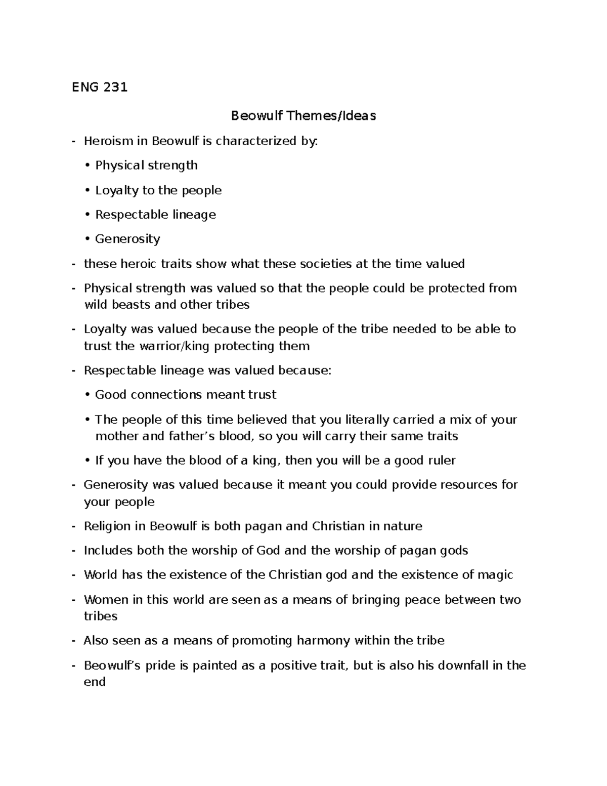 Beowulf Themes and Ideas - ENG 231 Beowulf Themes/Ideas Heroism in ...