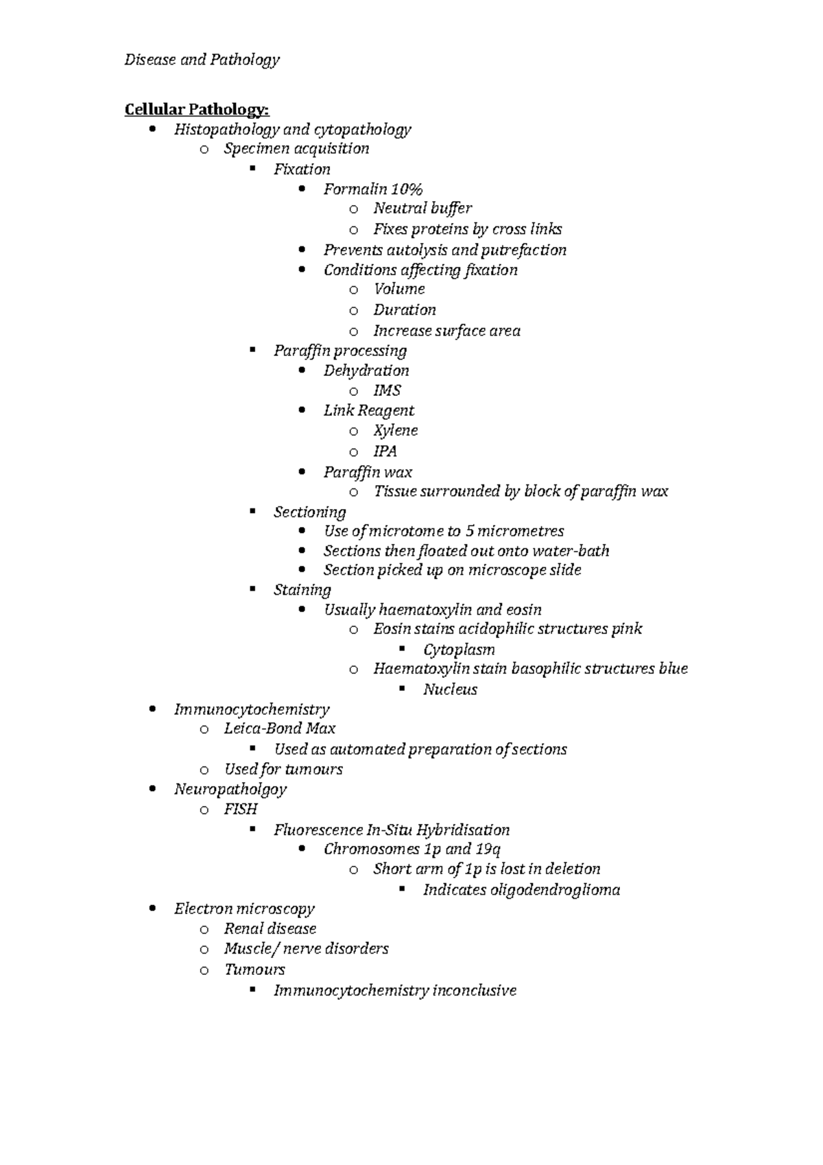 Cellular Pathology Lecture Notes - Disease and Pathology Cellular ...