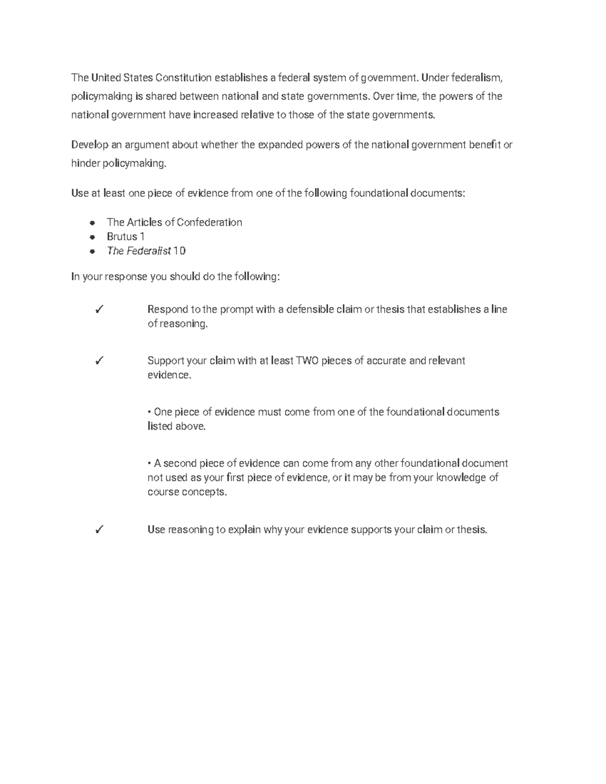 AP Government - Argumentative Essay - The United States Constitution ...