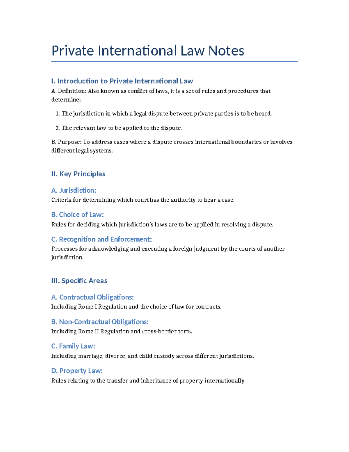 Private International Law Notes - Introduction to Private International ...