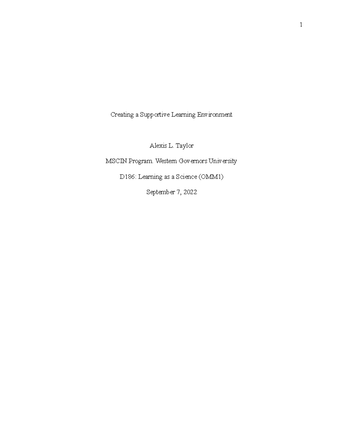 Task 1 - In this task I created a supportive, safe learning environment ...