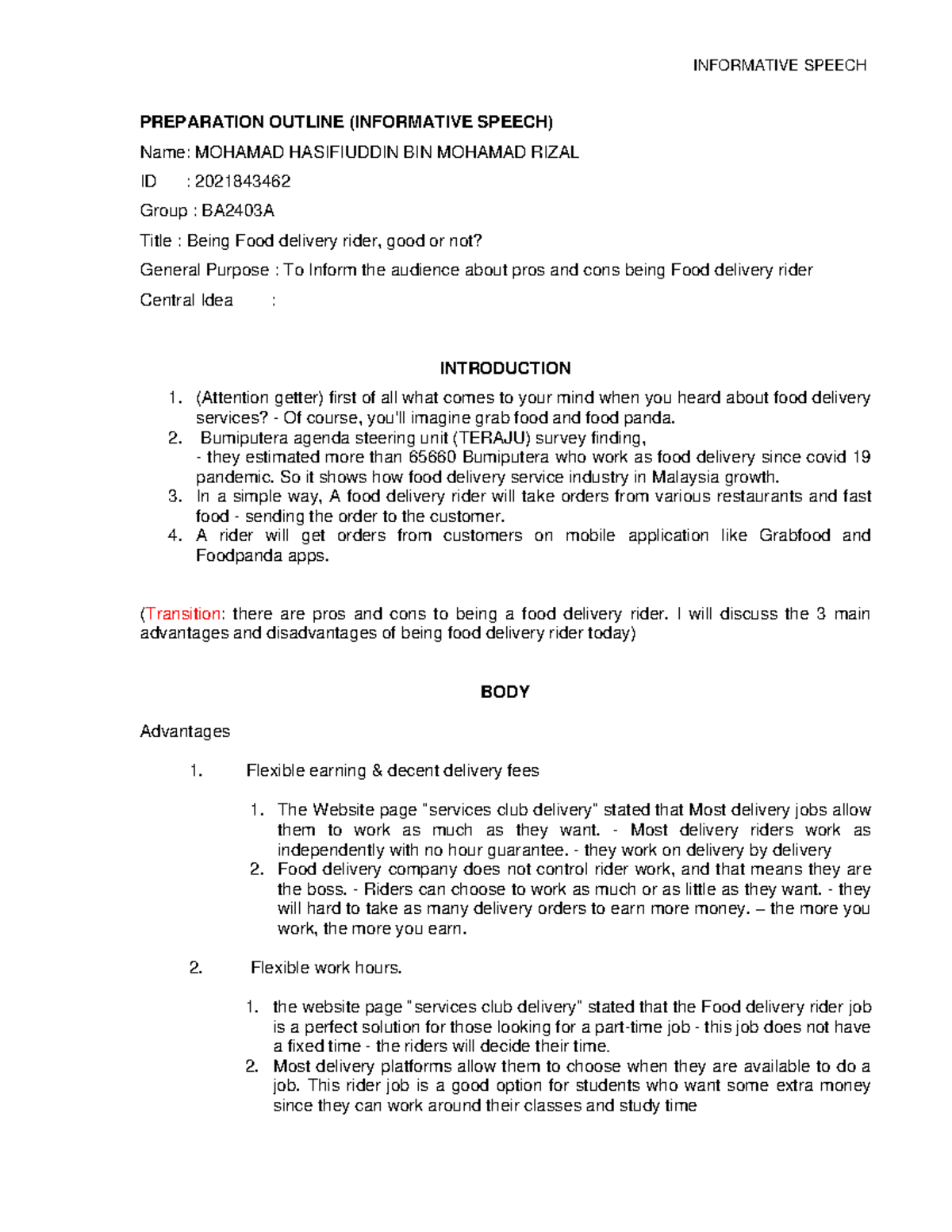 ELC590 IS Outline Template (MAR 22) - INFORMATIVE SPEECH PREPARATION ...