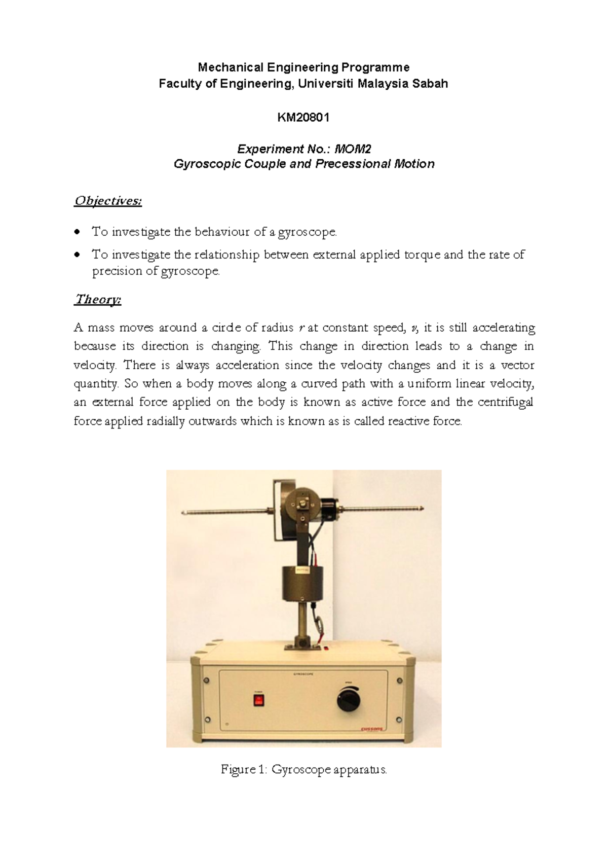 MOM2 Ver 3 - Lab report mechanics of machine - Mechanical Engineering ...