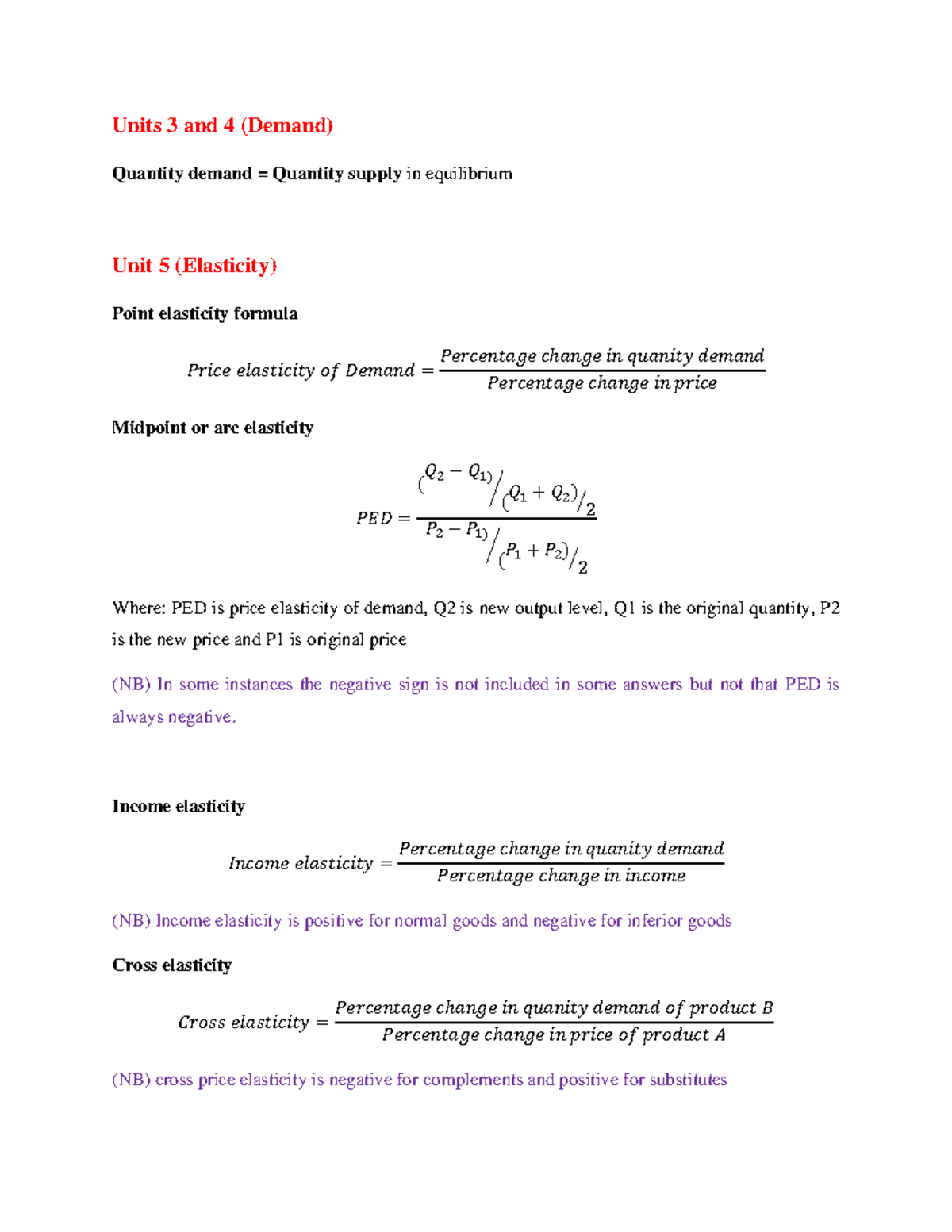 Microeconomics_ Important formulas - Units 3 and 4 (Demand) Quantity ...