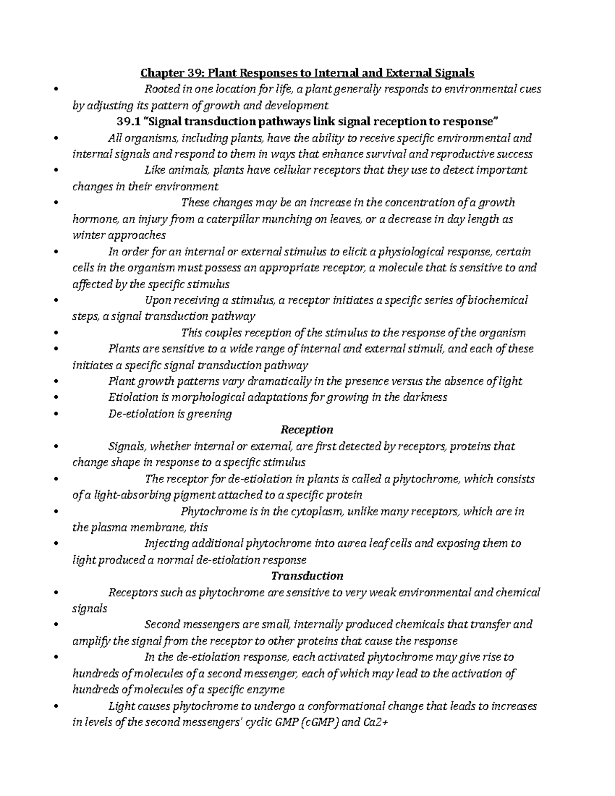 Chapter 39 Outline - Summary Campbell Biology - Chapter 39: Plant ...