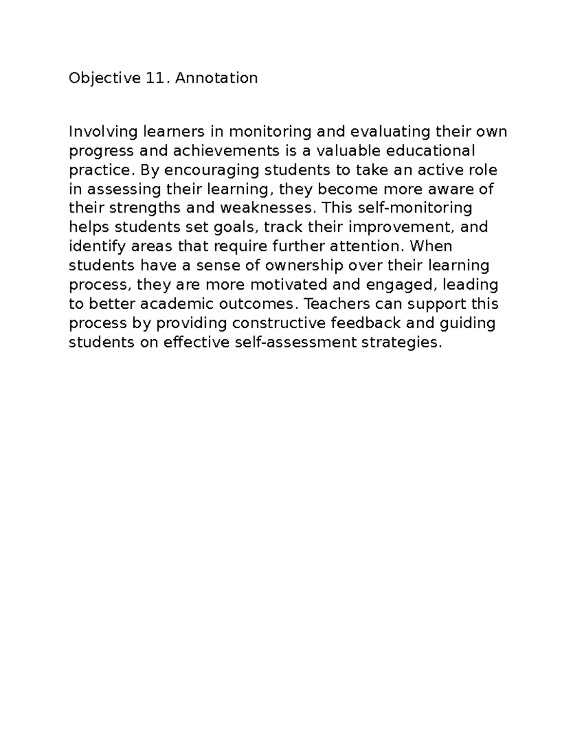 Objective 11 - RPMS - Objective 11. Annotation Involving learners in ...